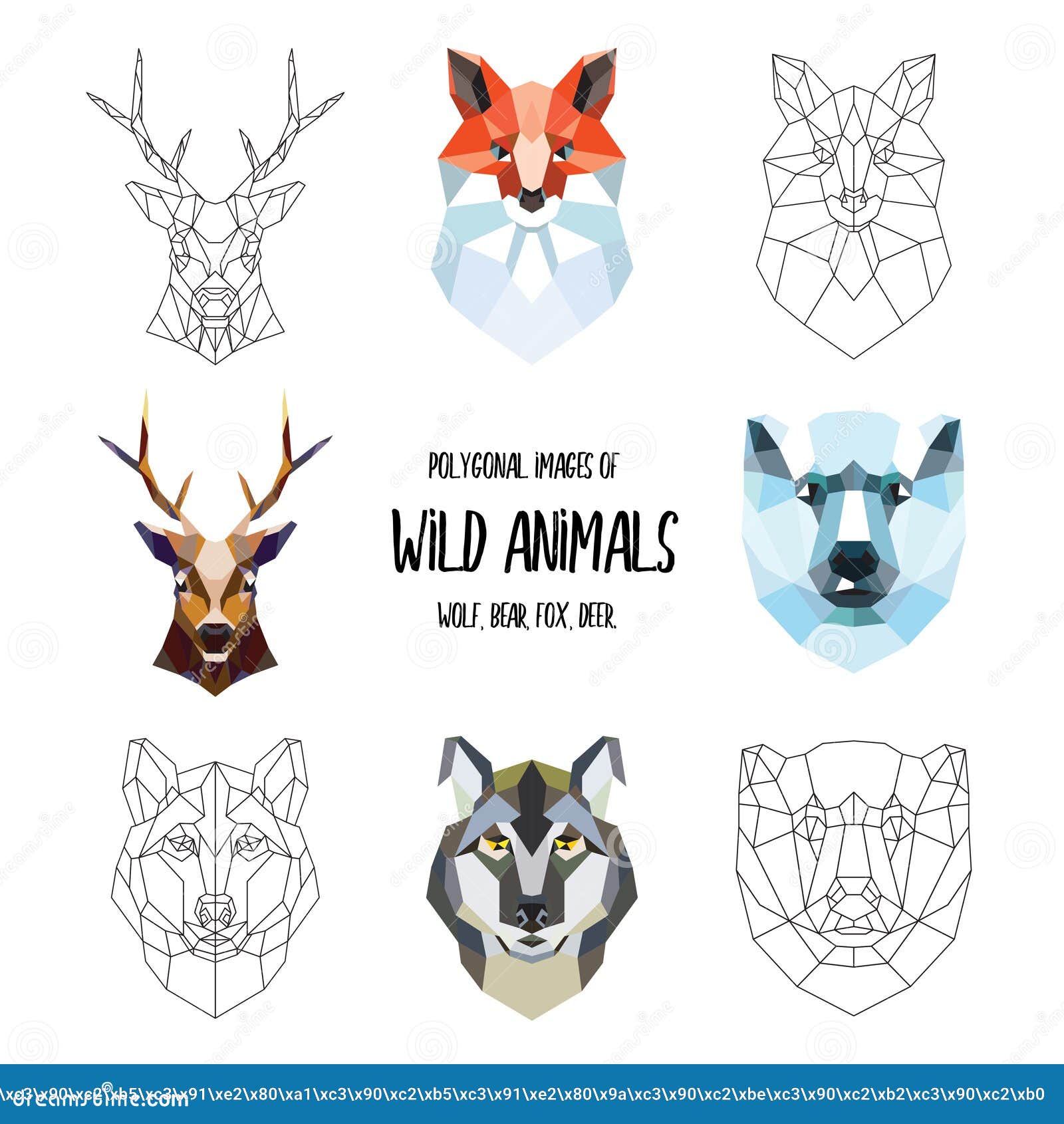 Set of Illustrations. Vector Graphics. Portrait of Triangles. Stock ...