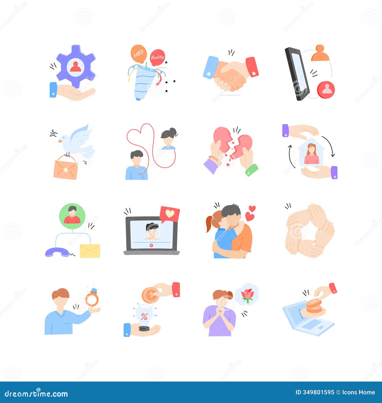 Collection of Icons Depicting Various Stages of Relationships and ...