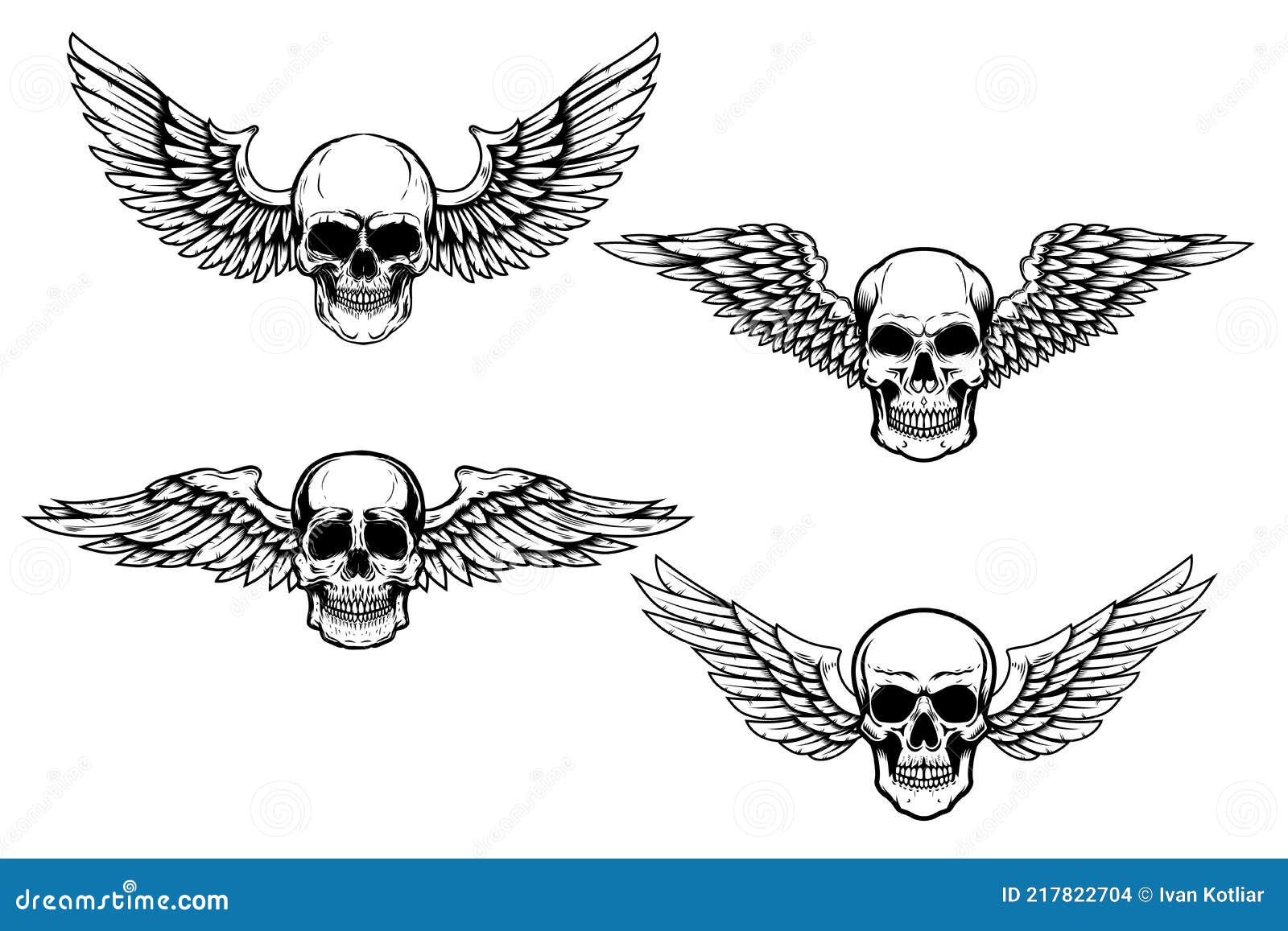 Set of Illustrations of Winged Skull Isolated on White Background ...