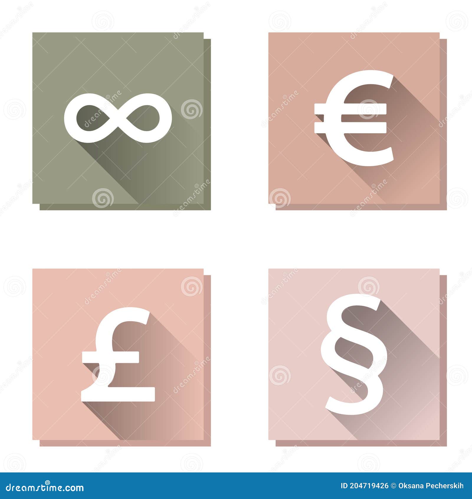 Set Image of Euro, Pound, Paragraph and Infinity Sign Vector Icon Stock ...