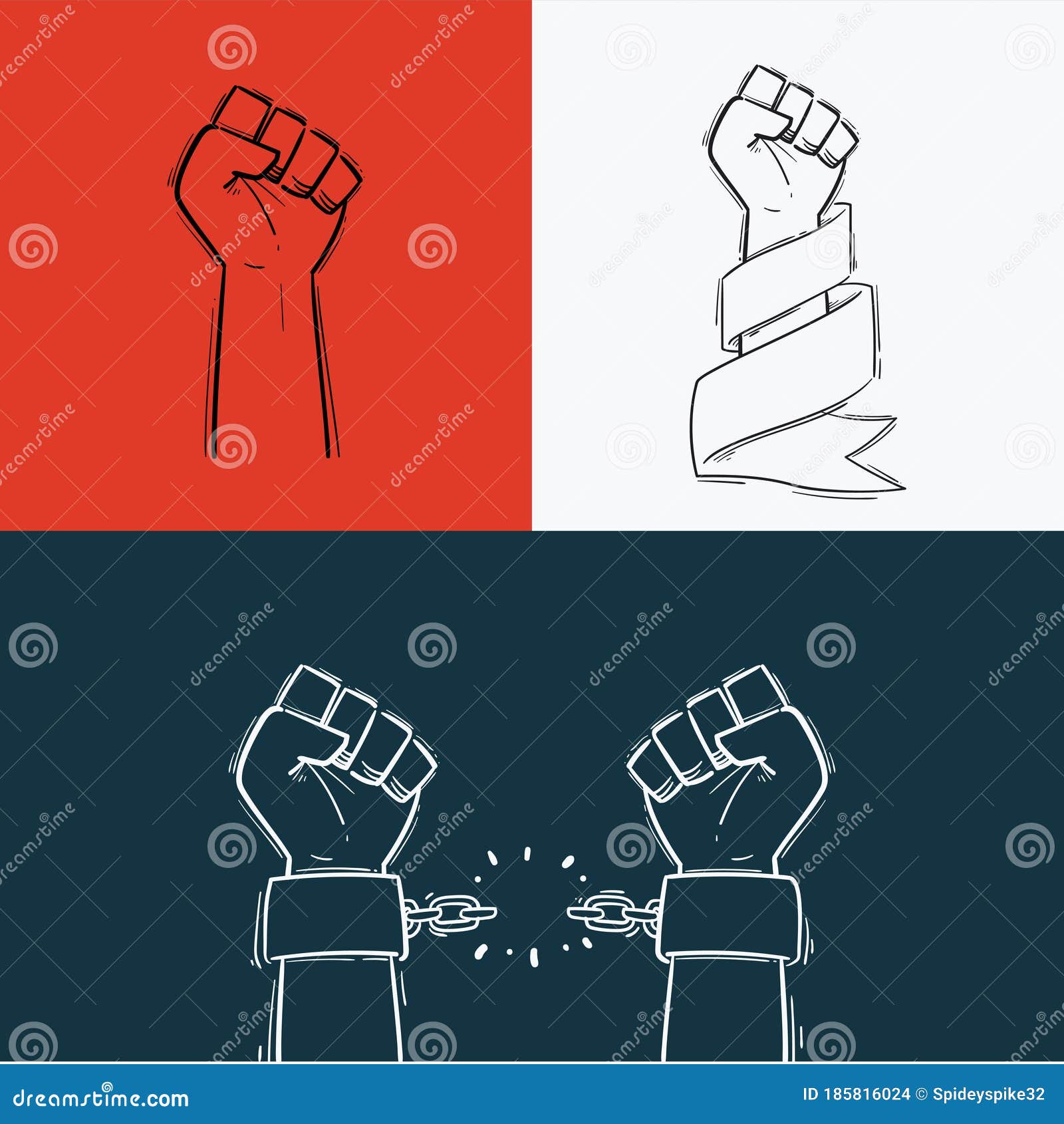 A Set Image of Fist with Banner and the Cuff. Vector Illustration Stock ...
