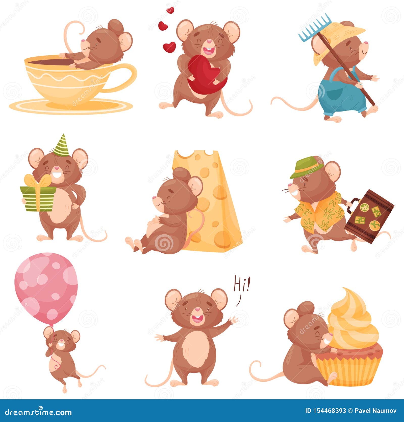 Set of Images of Cartoon Mice. Vector Illustration on White Background ...