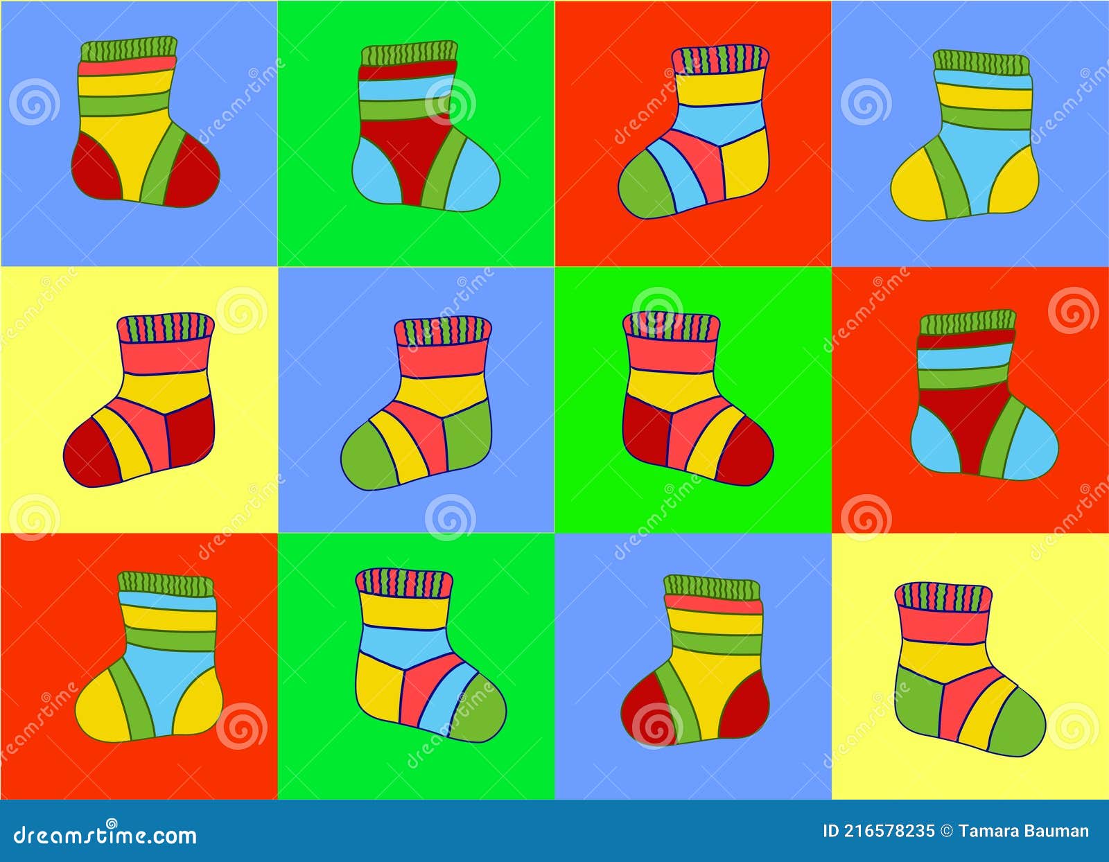 A Set of Images of Different Socks. Find Two Identical Socks Stock ...