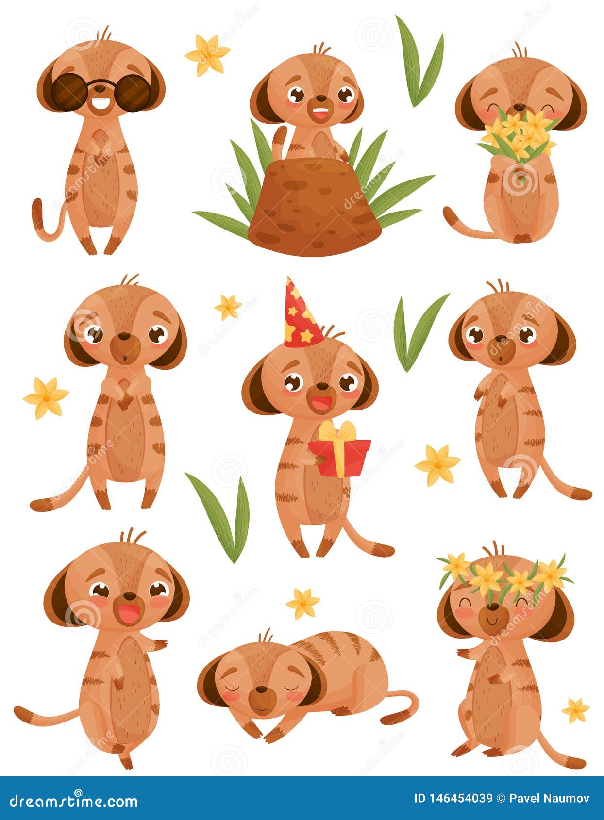 Set Of Images Of Humanized Gophers. Vector Illustration On White ...