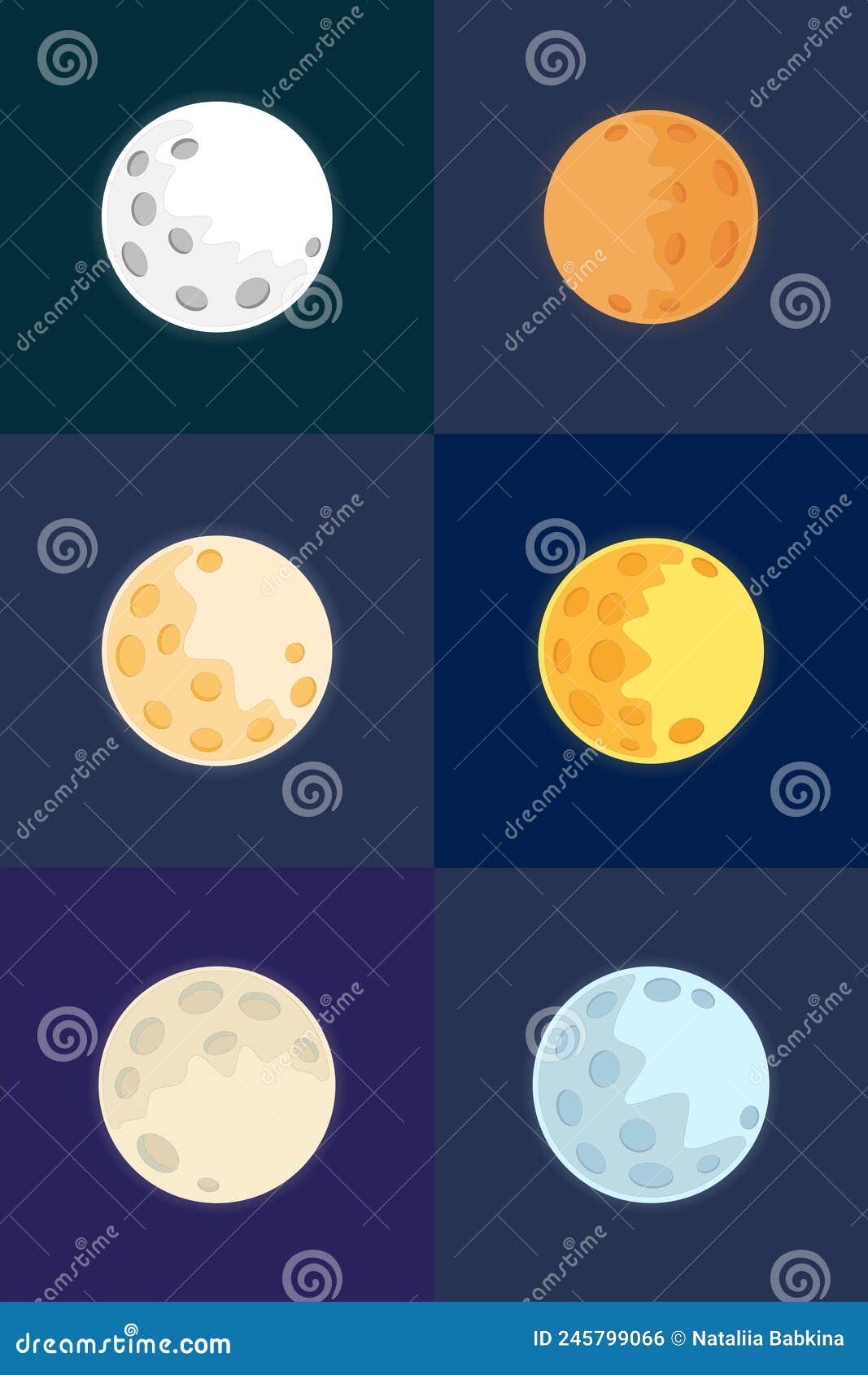 A Set of Images of the Moon in Different Colors. Illustration Stock ...