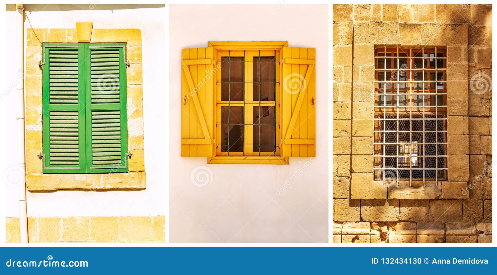 Set of Images of Multi-colored Old Windows Stock Photo - Image of ...