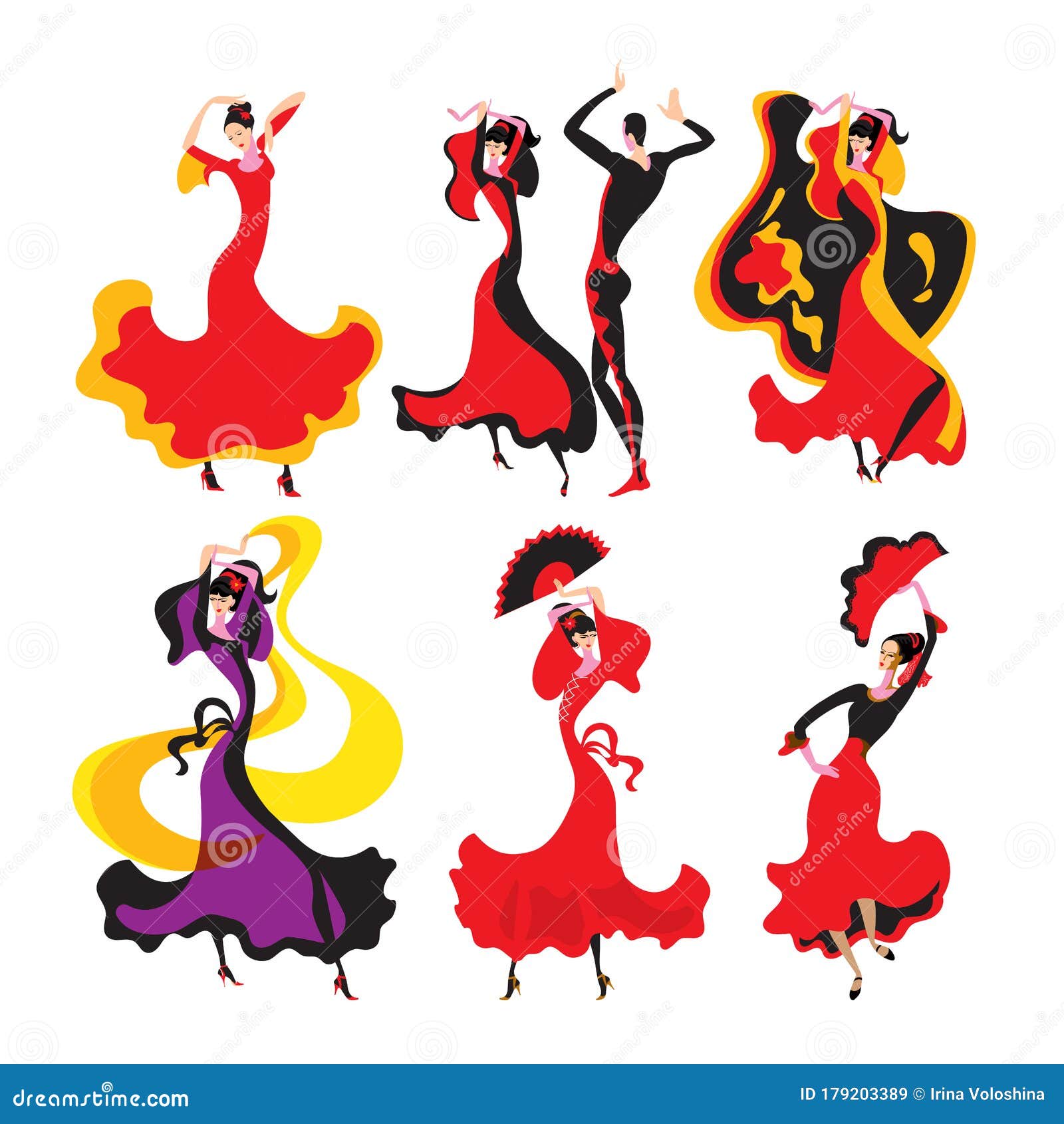 Set of Images of Spanish Dancers Stock Illustration - Illustration of ...