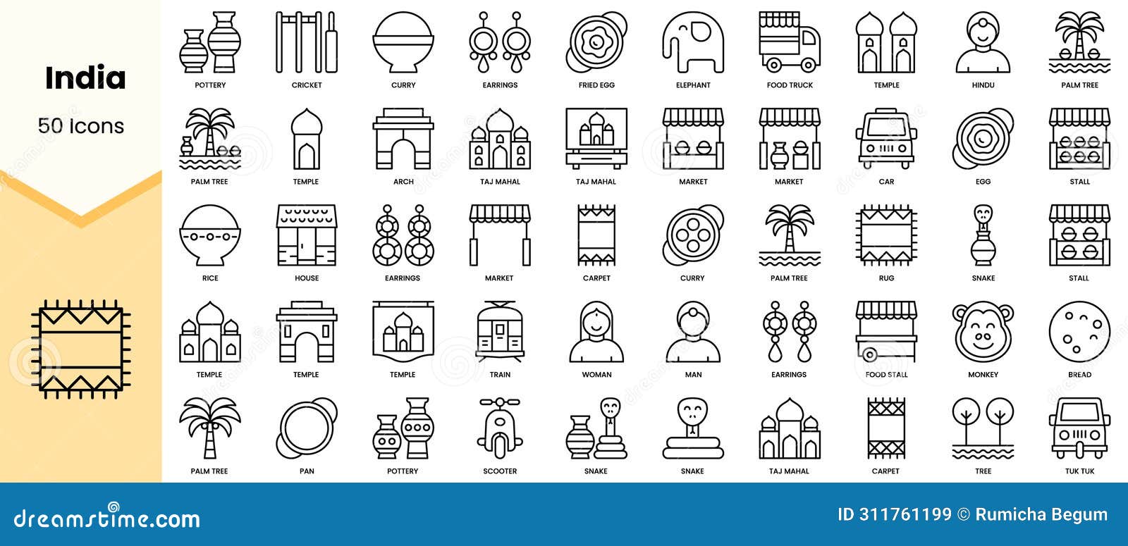 Set of India Icons. Simple Line Art Style Icons Pack Stock Vector ...