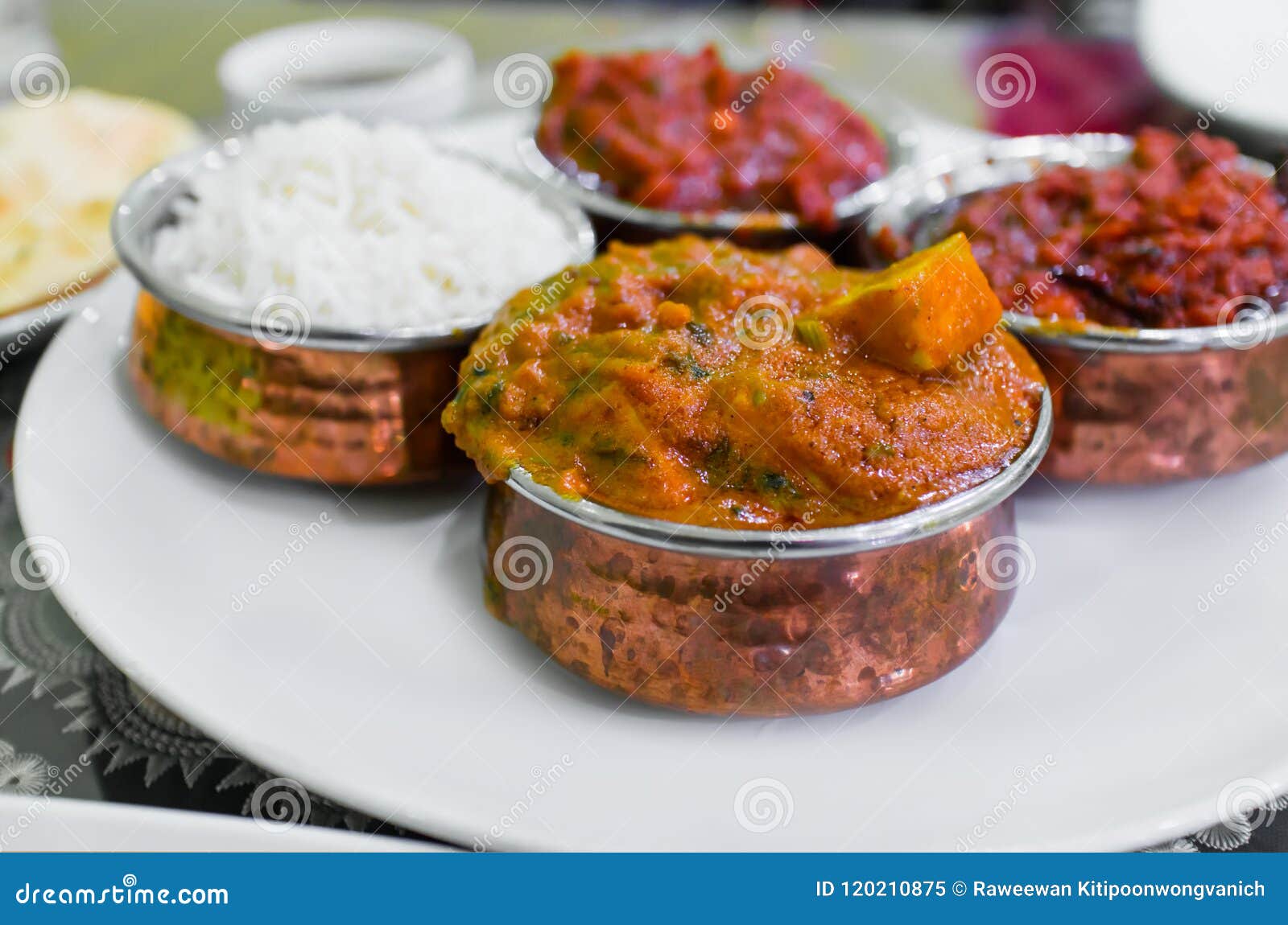 Set of Indian Dish Lunch Including Chicken Masala Curries and Rice ...