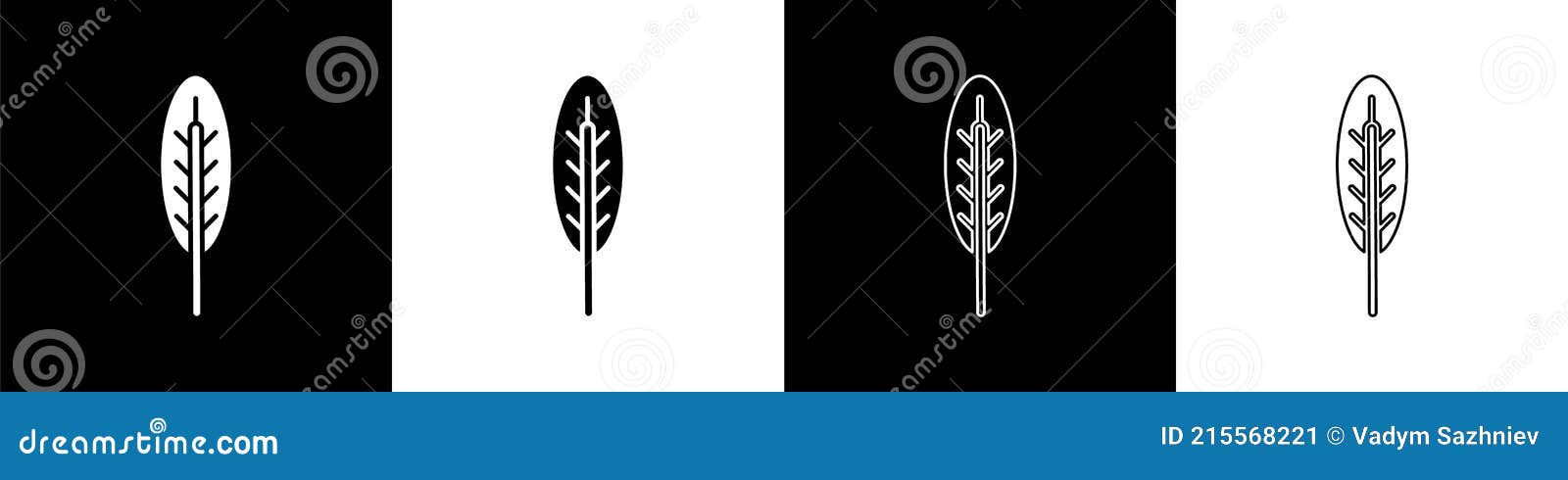 Set Indian Feather Icon Isolated on Black and White Background. Native ...