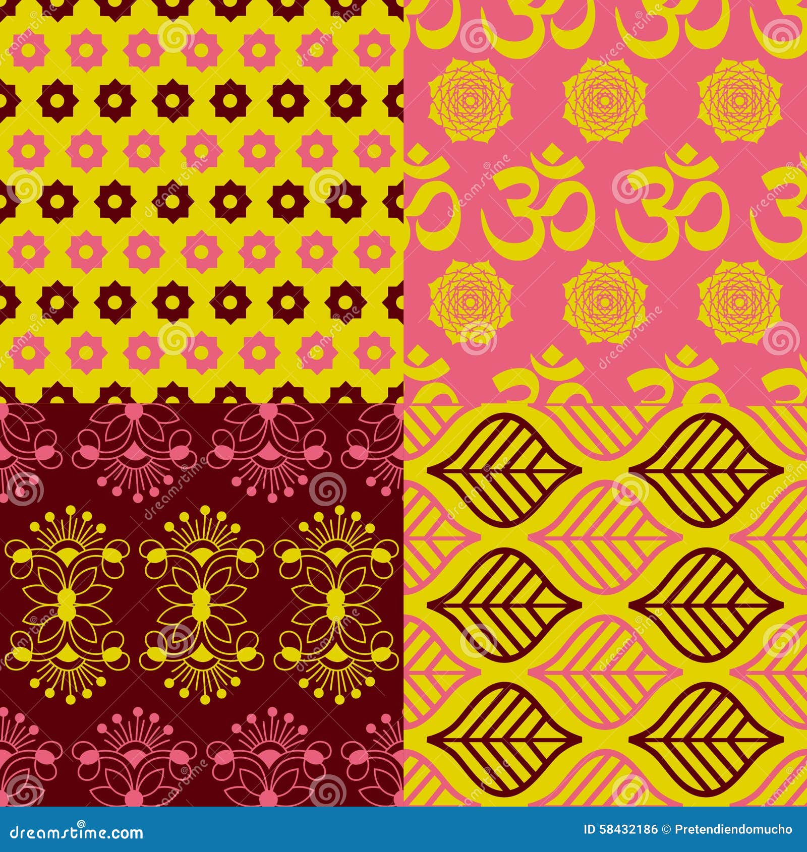 Set of Indian Seamless Patterns Stock Vector - Illustration of leaf ...