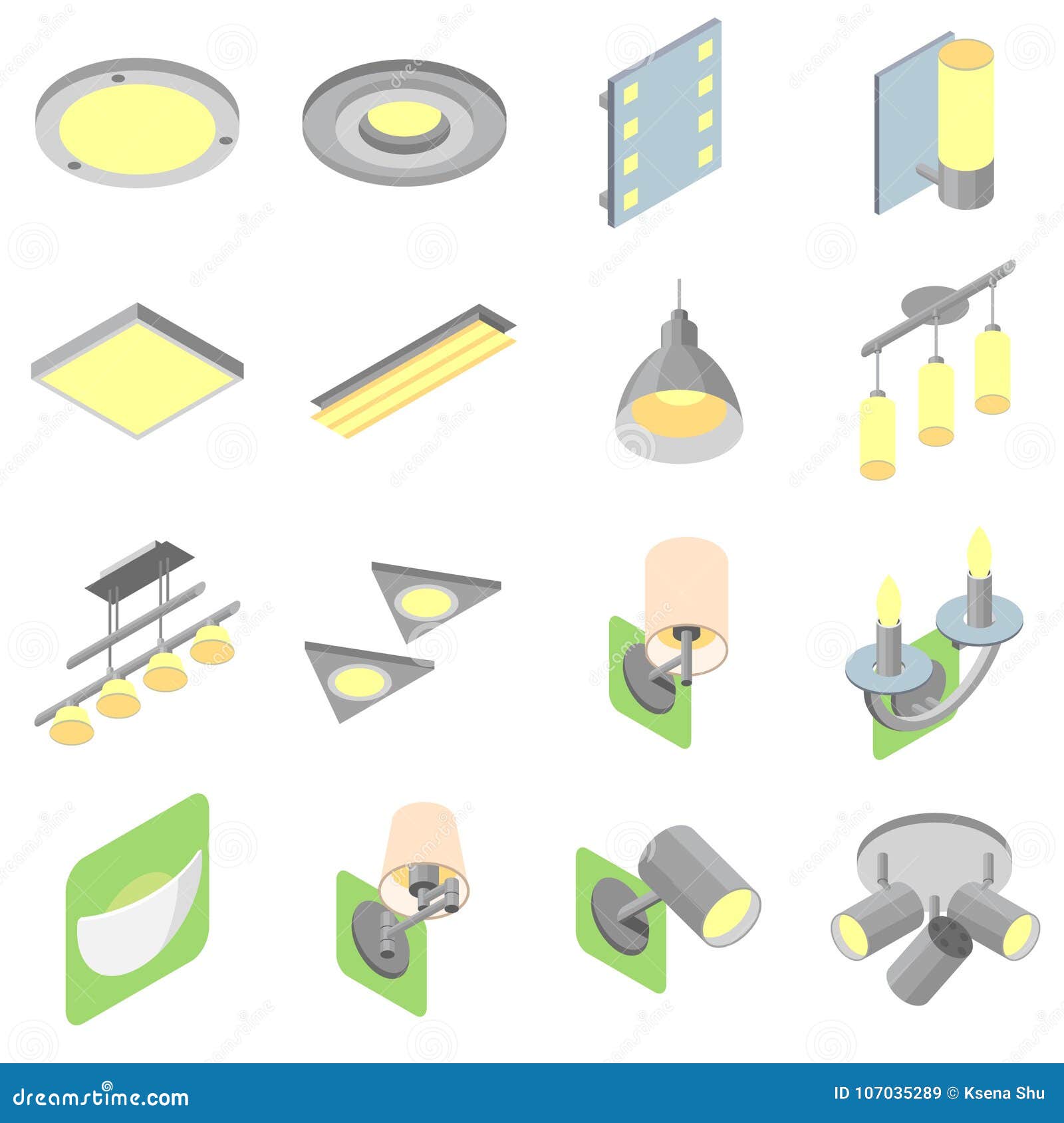 Set of Indoor Lights Icons in Isometric View Stock Vector ...