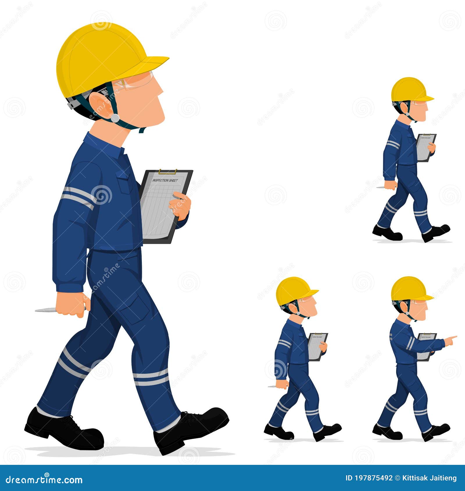 Set of Industrial Inspector is Walking Stock Vector - Illustration of ...