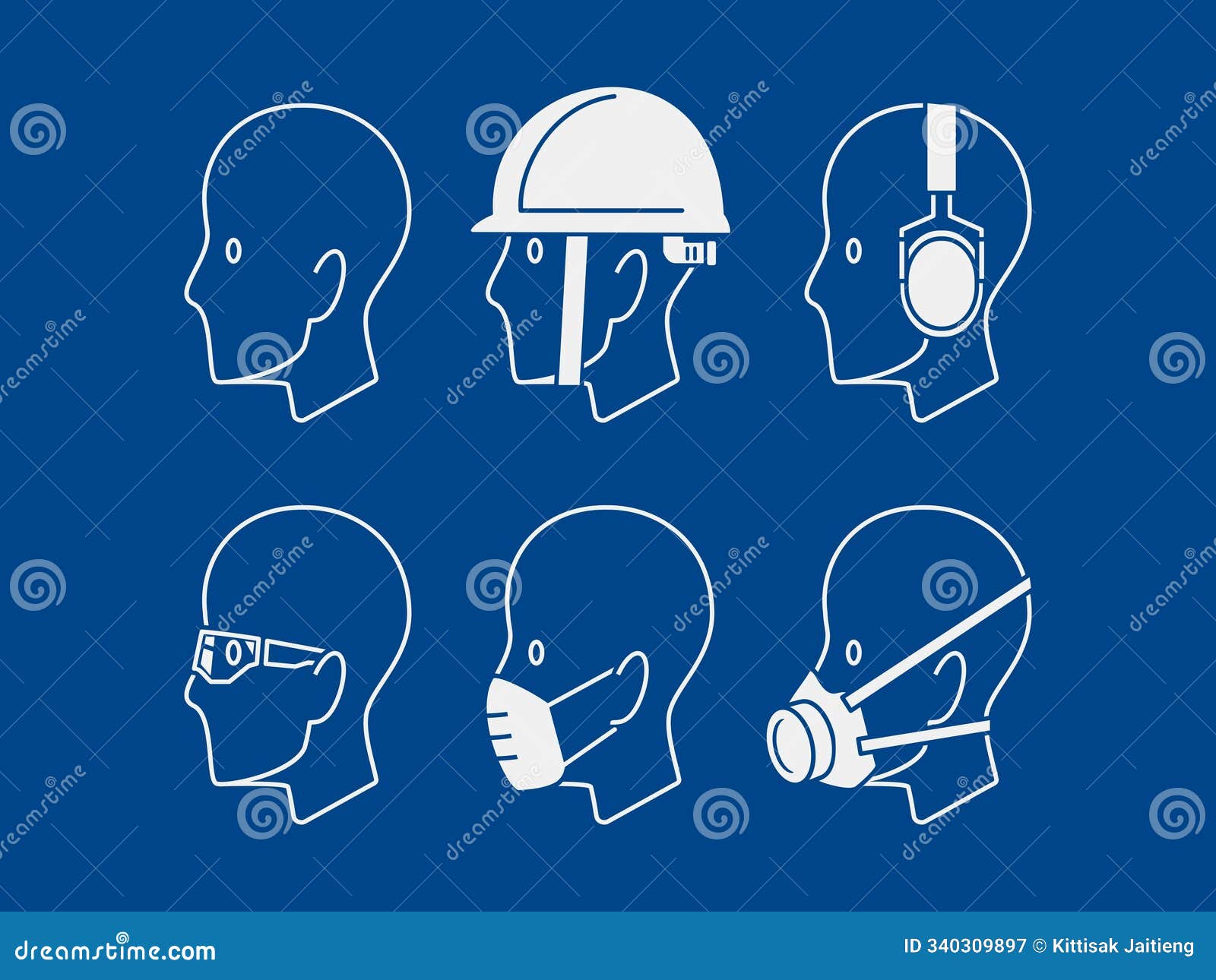 Set of Industrial PPE Icon on Blue Background Stock Vector ...