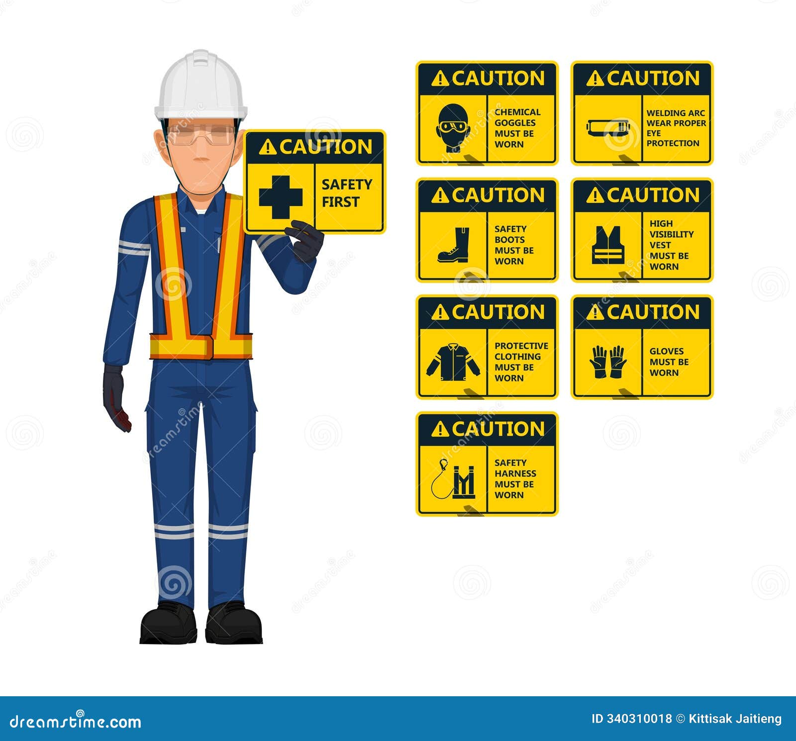Set of Industrial Sign with Worker on White Background Stock Vector ...