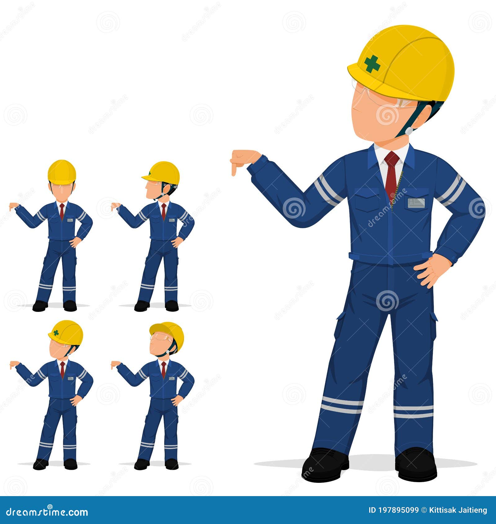Set of Industrial Worker is Pointing Down Stock Vector - Illustration ...