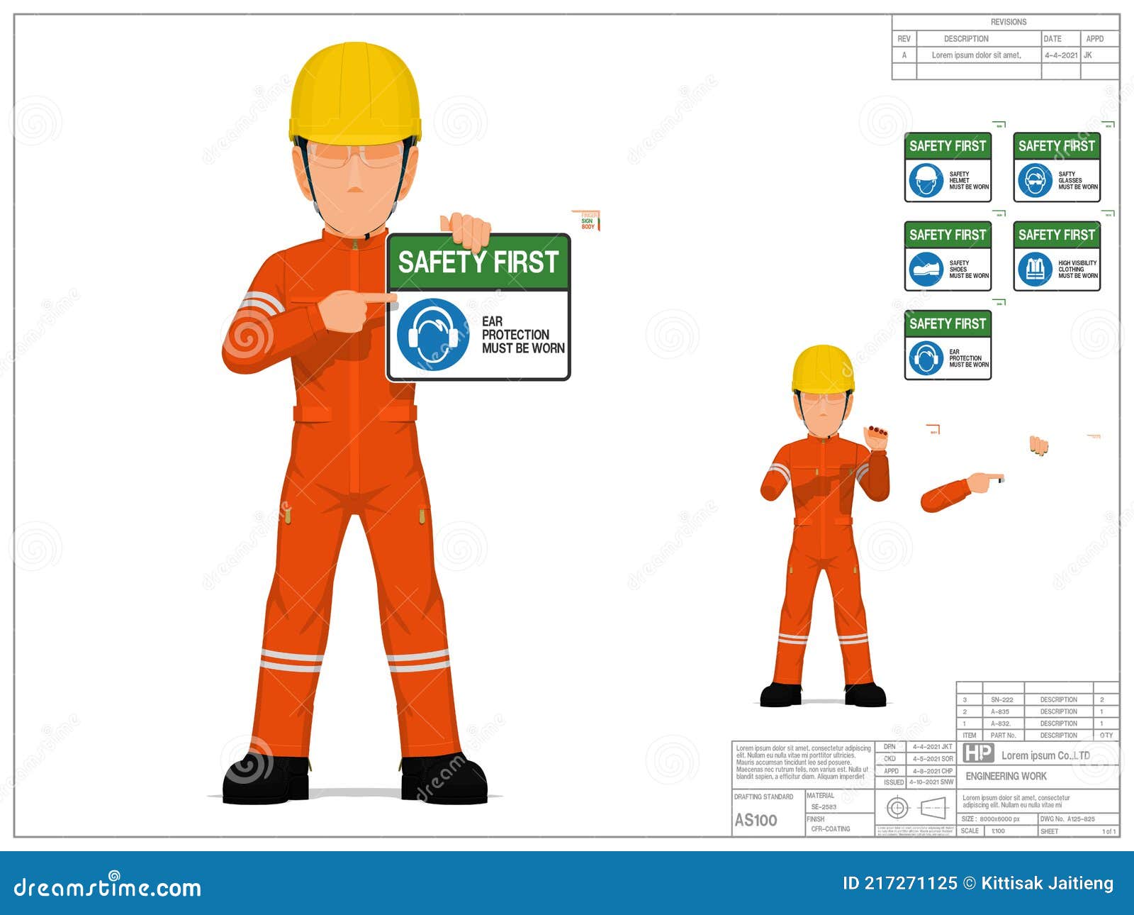 Set of Industrial Worker is Presenting Safety Sign on White Background ...
