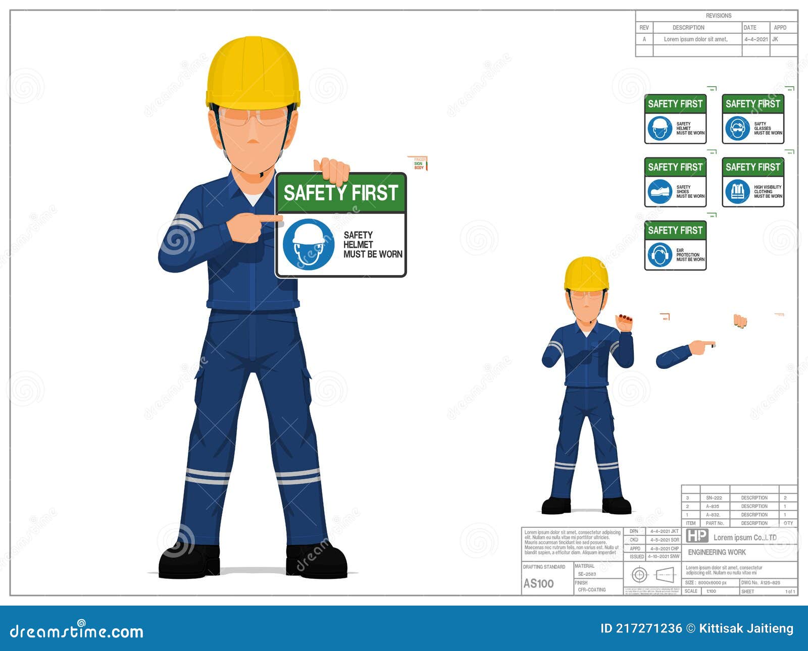 Set of Industrial Worker is Presenting Safety Sign on White Background ...