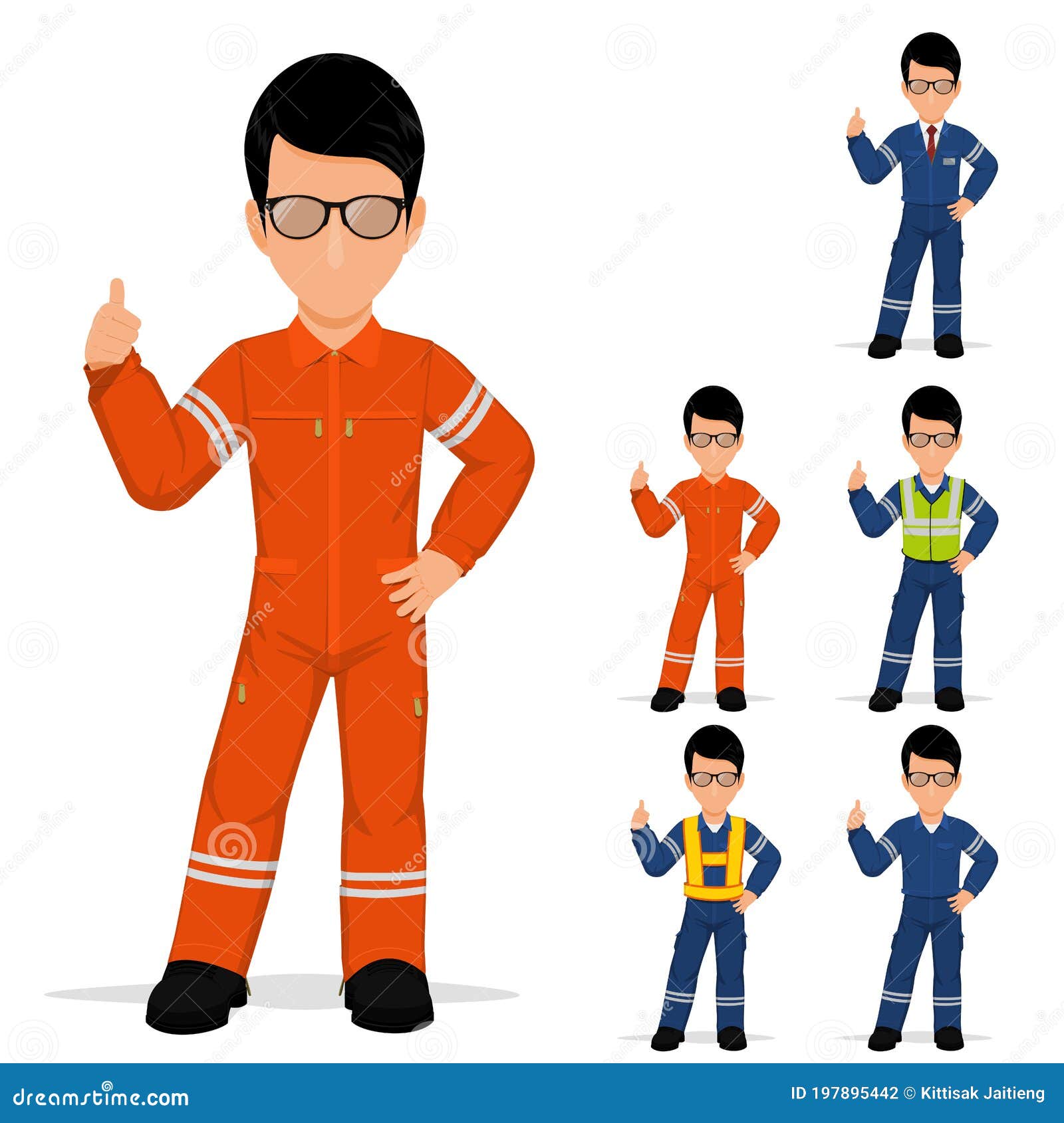 Set of Industrial Worker is Presenting Thumbs Up Stock Vector ...
