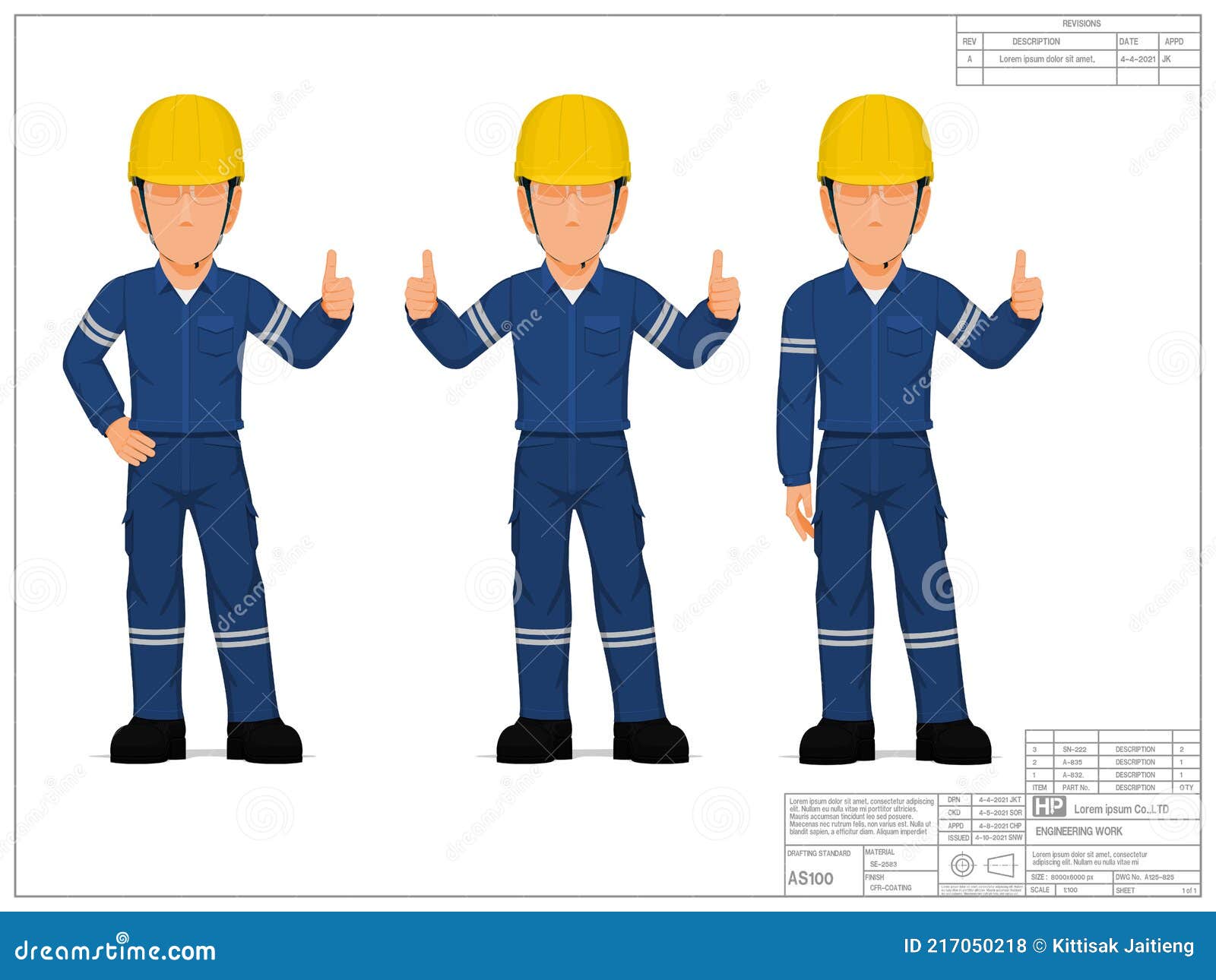Set of Industrial Worker with Thumb Up Sign on White Background Stock ...