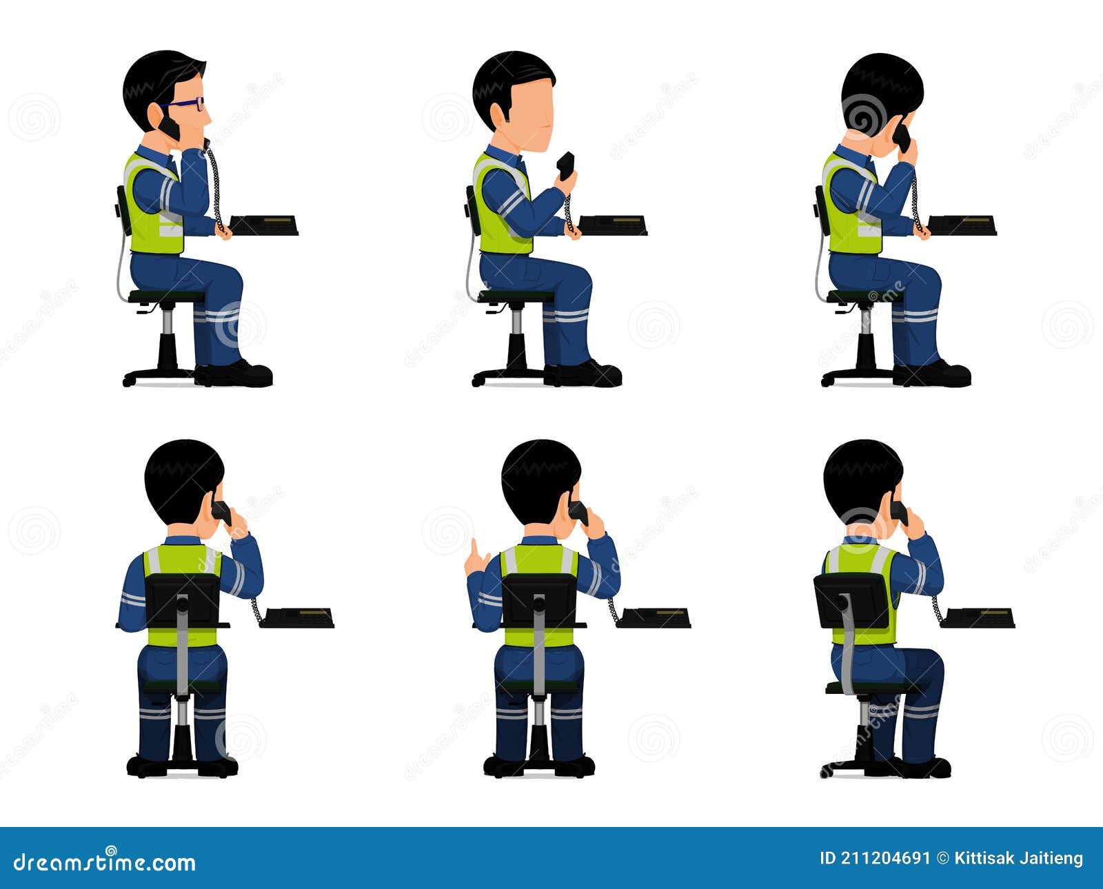 Set of Industrial Worker is Using Telephone Stock Vector - Illustration ...