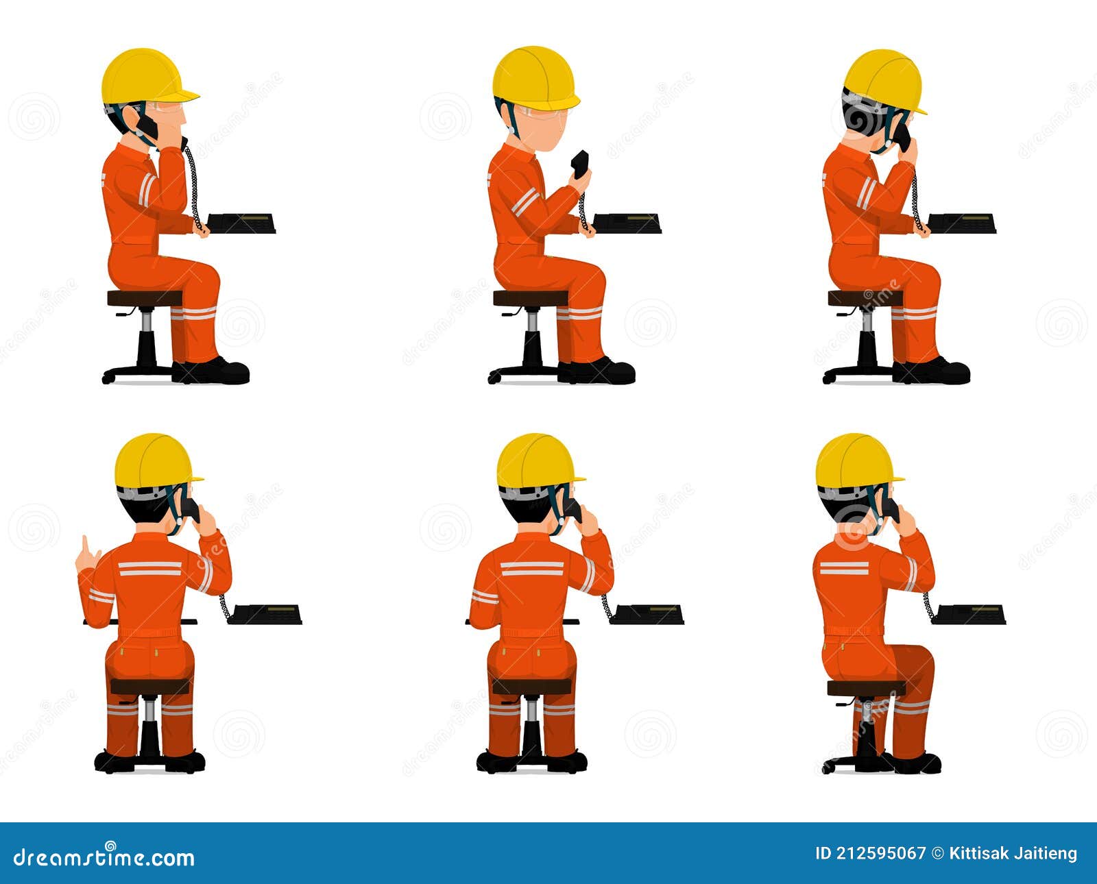 Set of Industrial Worker is Using Telephone Stock Vector - Illustration ...