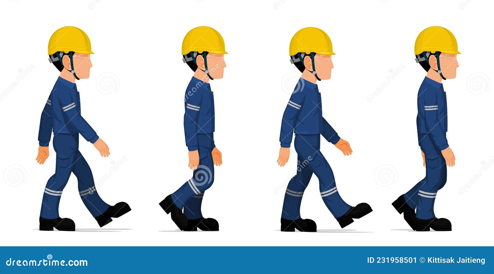 Set of Industrial Worker is Walking on White Background Stock Vector ...