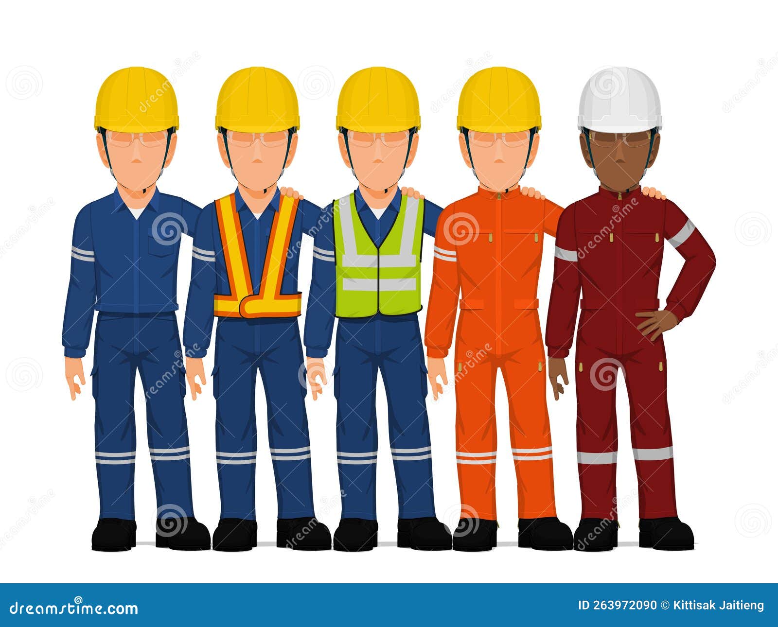 Set Of Industrial Workers Are Draping Arm Around Their Friend`s ...