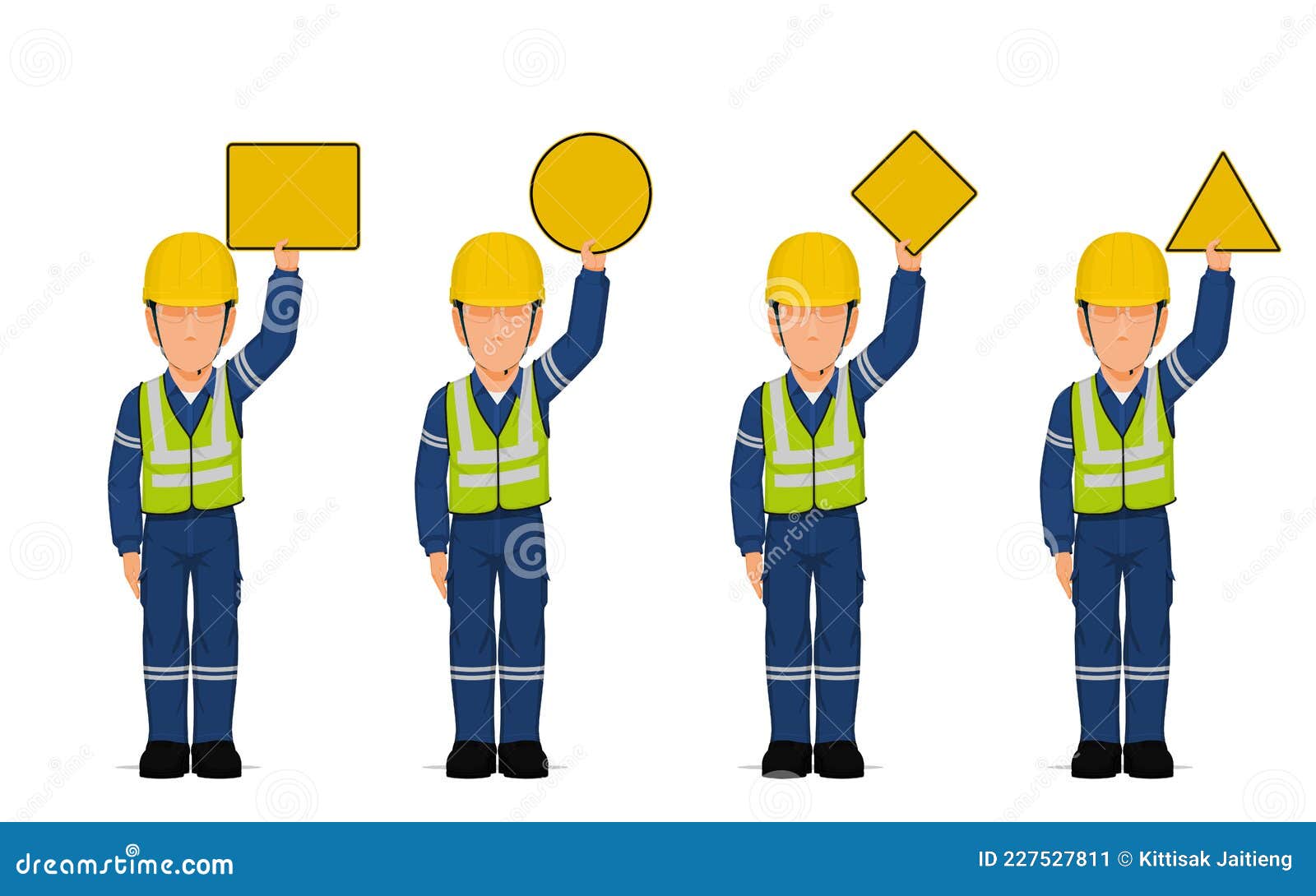 Set of Industrial Workers are Raising Empty Sign Overhead Stock Vector ...