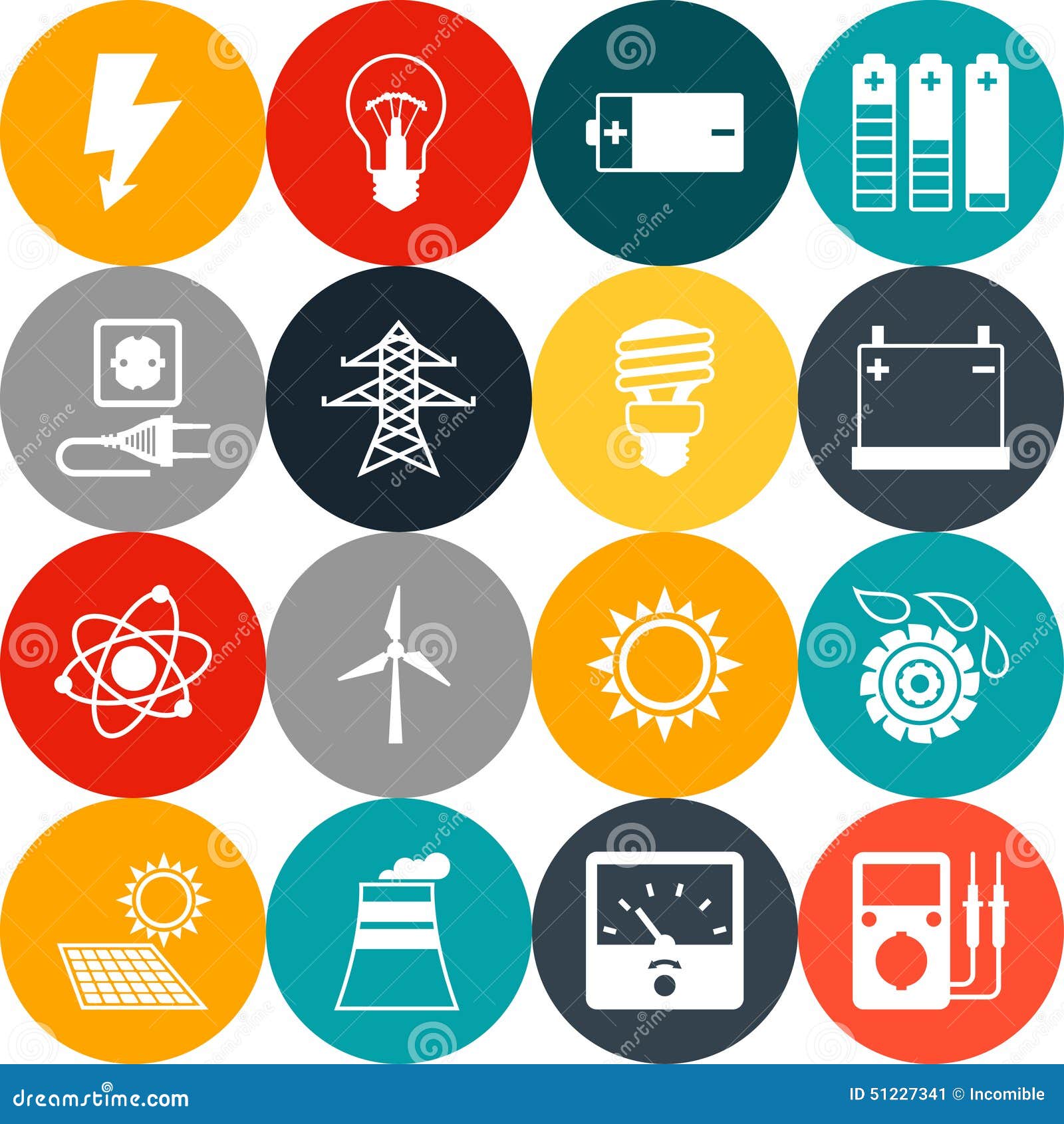 Set of Industry Power Icons in Flat Design Style Stock Vector ...