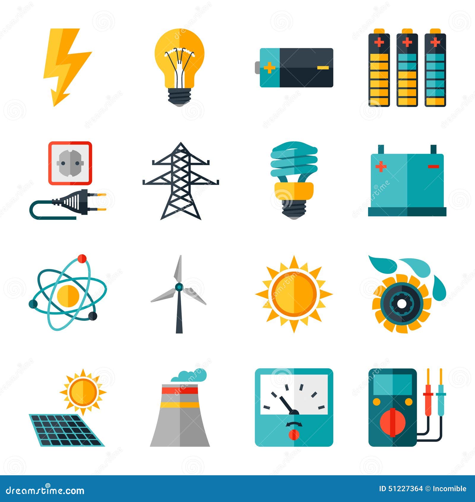Set of Industry Power Icons in Flat Design Style Stock Vector ...