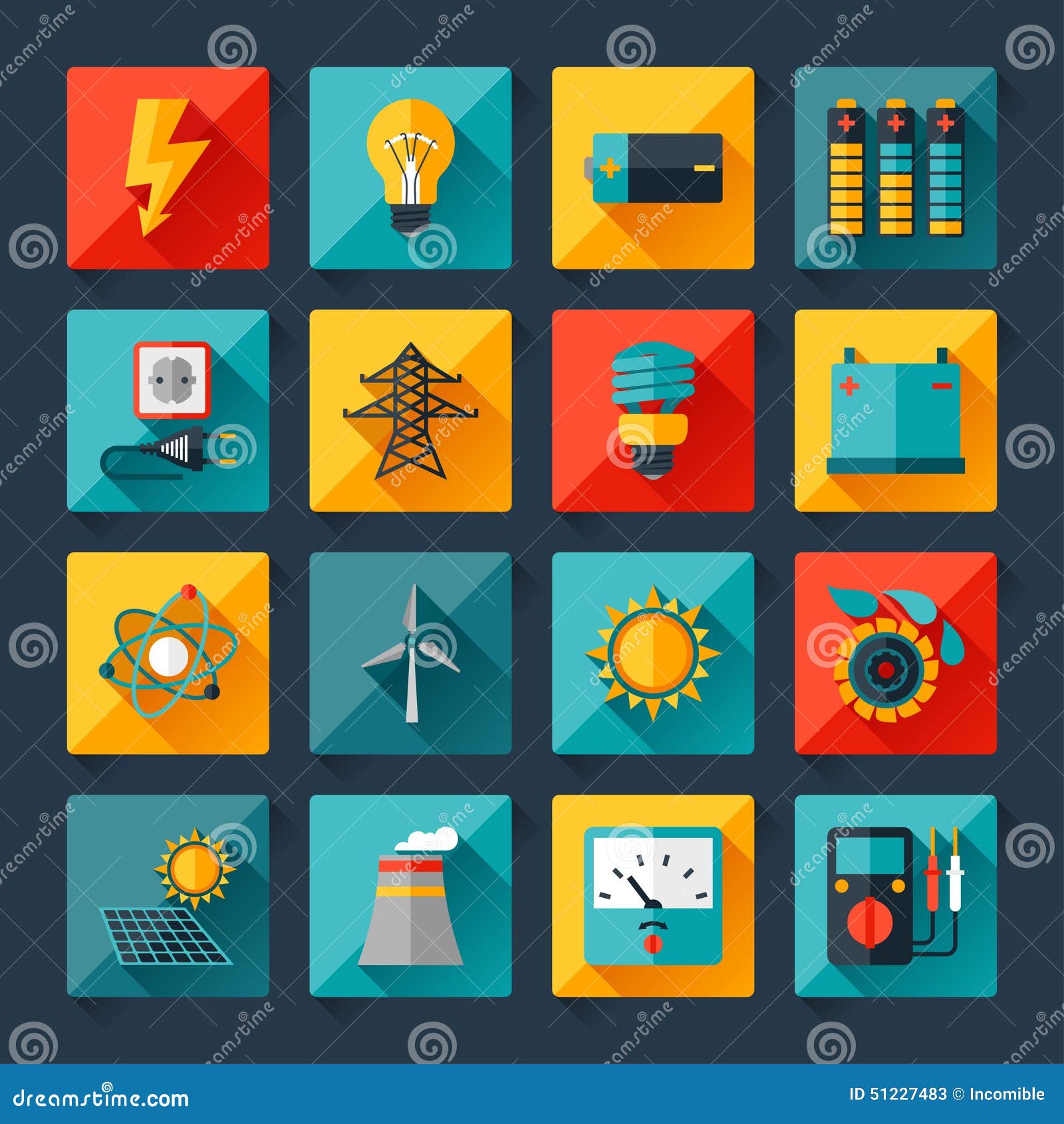 Set of Industry Power Icons in Flat Design Style Stock Vector ...
