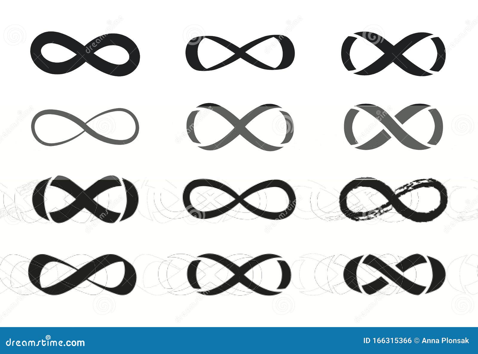 Set of Infinity Symbols. Black Icons. Drawn Infinity Symbols. Vector ...