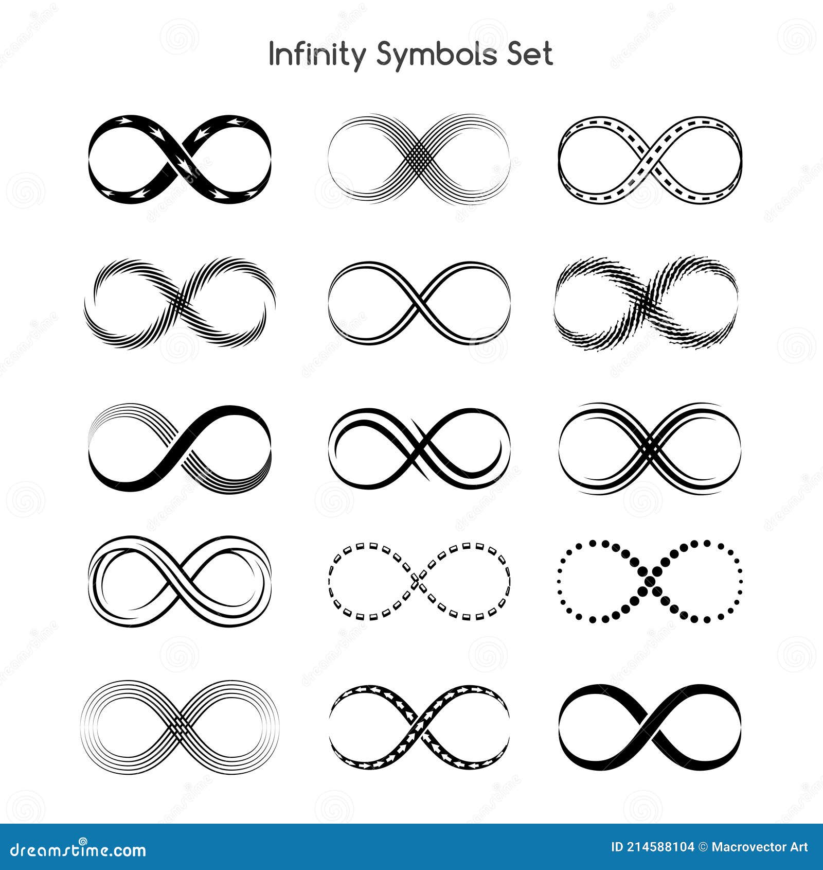 Set of infinity symbols stock vector. Illustration of dimension - 214588104