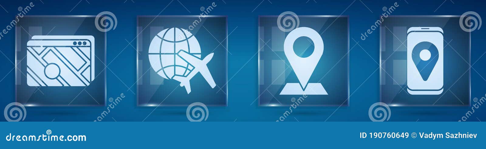 Set Infographic of City Map Navigation, Globe with Flying Plane ...