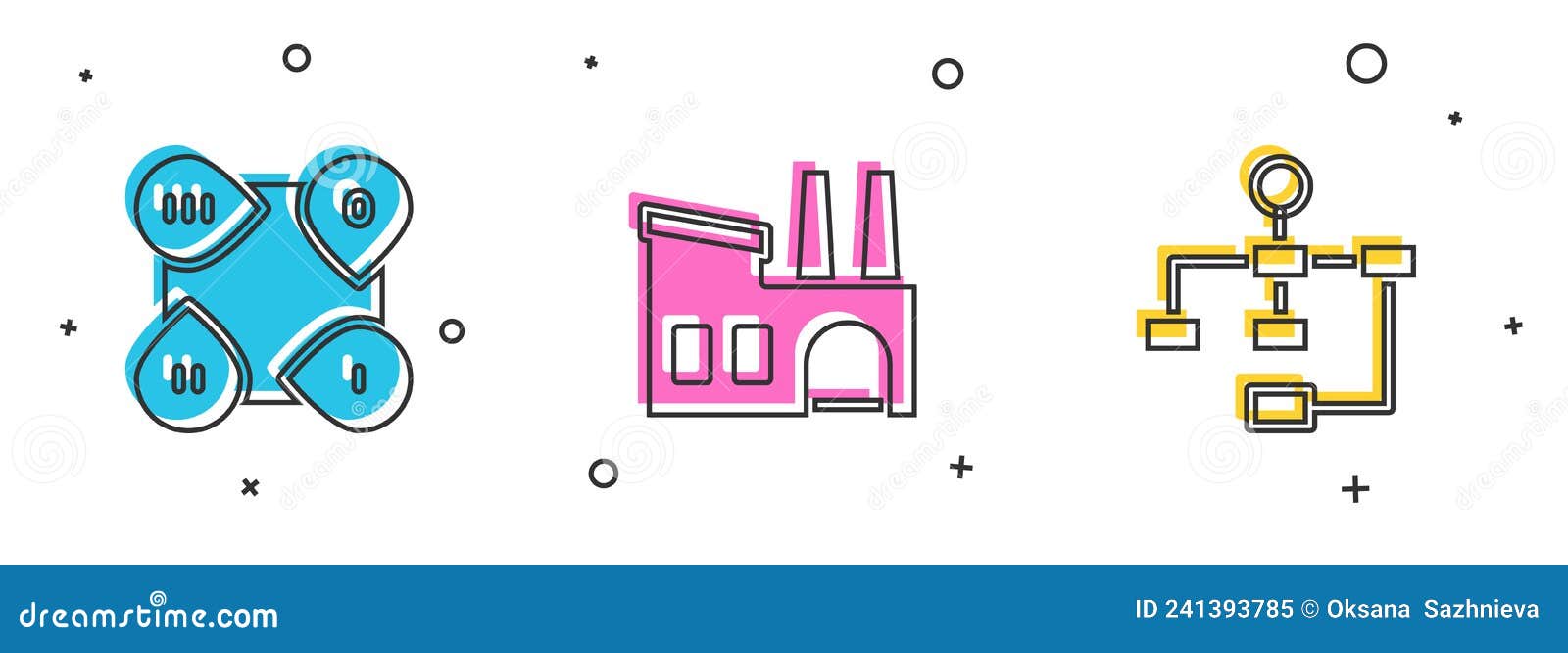 Set Infographic Element, Factory and Hierarchy Organogram Chart Icon ...