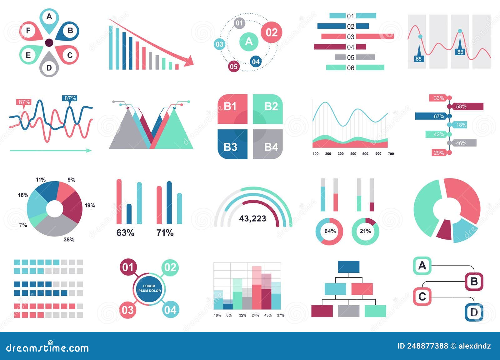 Set of Infographic Elements Data Visualization Vector Design Template with Different Chart ...