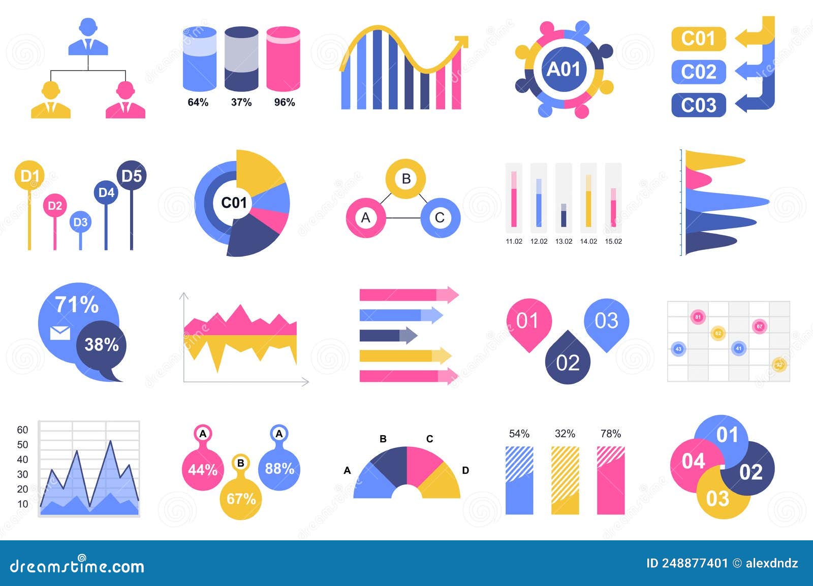 Set of Infographic Elements Data Visualization Vector Design Template with Different Chart ...