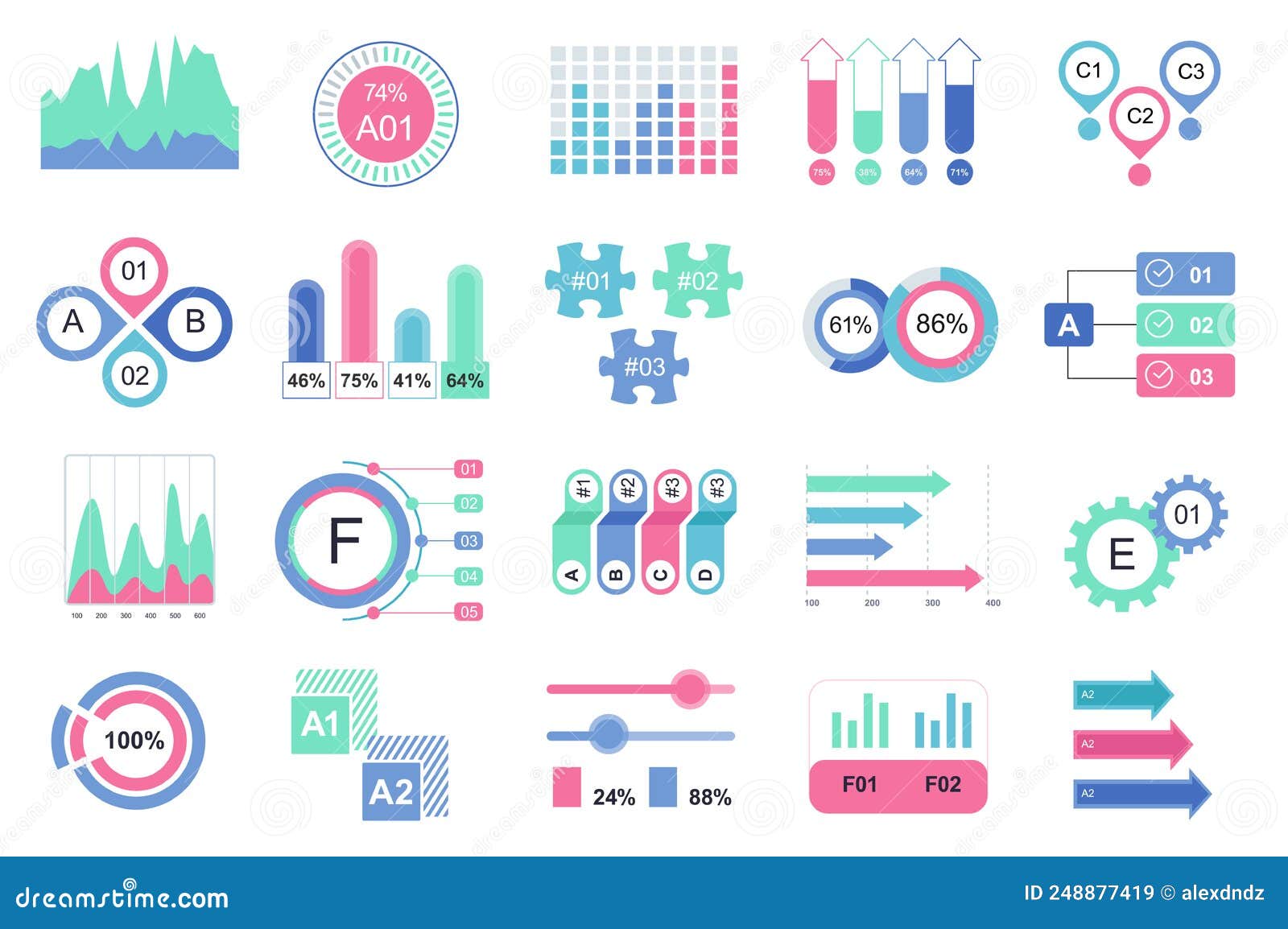 Set Of Infographic Elements Data Visualization Vector Design Template With Different Chart ...