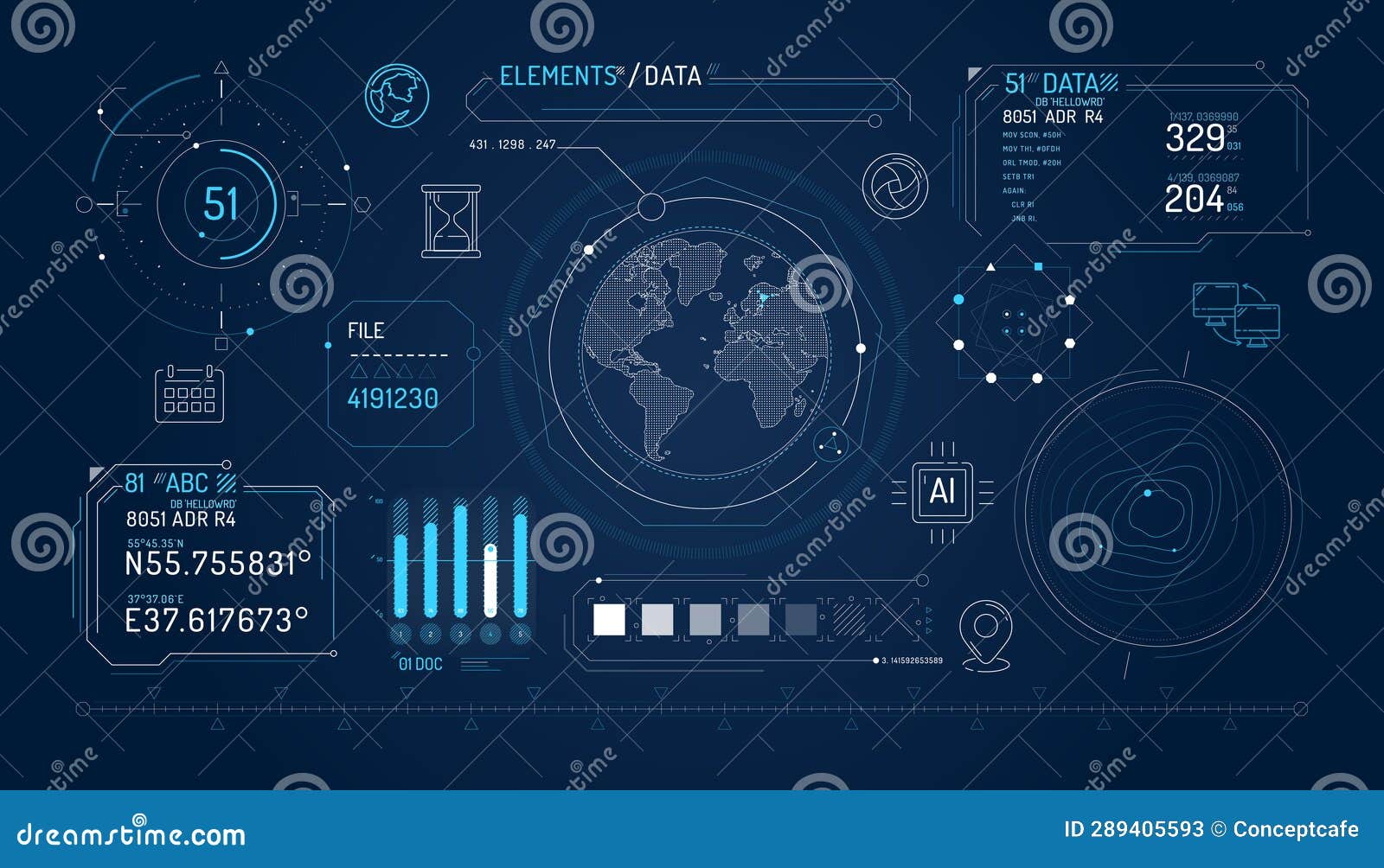 Set of Infographic Elements about Geolocation and Data Exchange. Stock ...