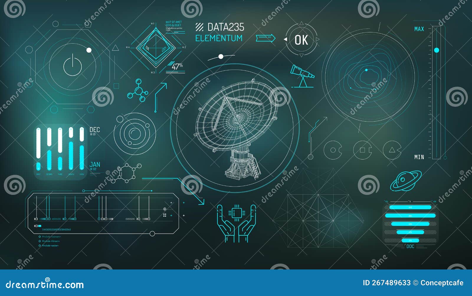 Set of Infographic Elements about Radio Astronomy and Space Observation ...