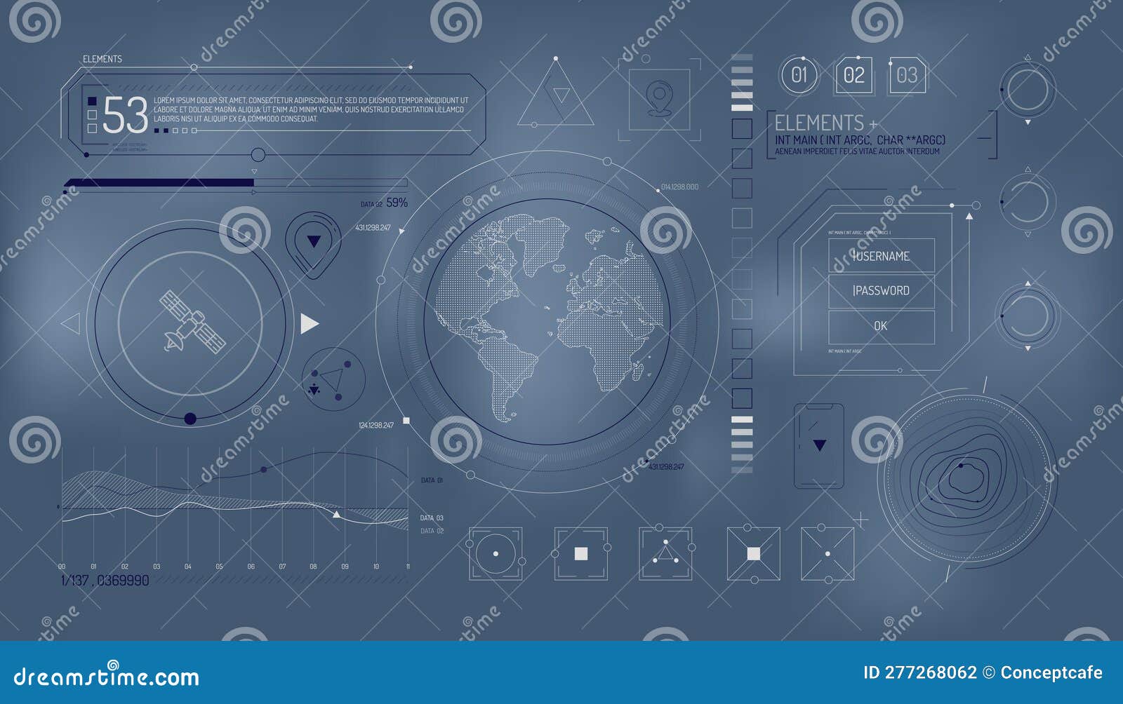 Set of Infographic Elements about Satellite and Data Input. Stock ...