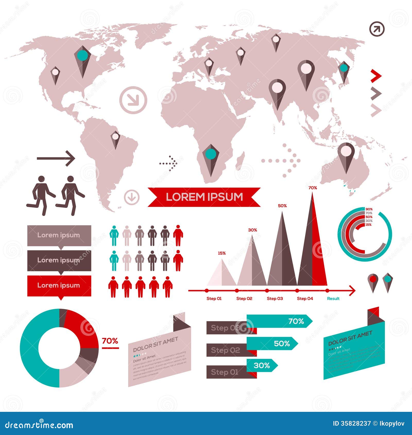 Set of Infographic Elements with World Map Stock Vector - Illustration ...