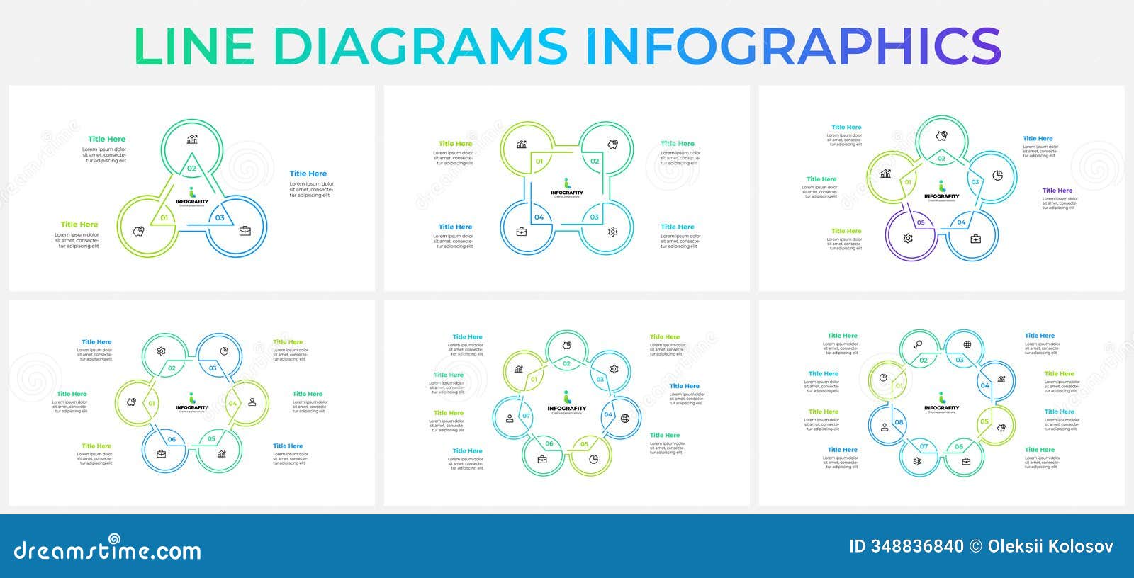 Set Of Infographic Outline Cycle Diagrams With 3, 4, 5, 6, 7 And 8 ...