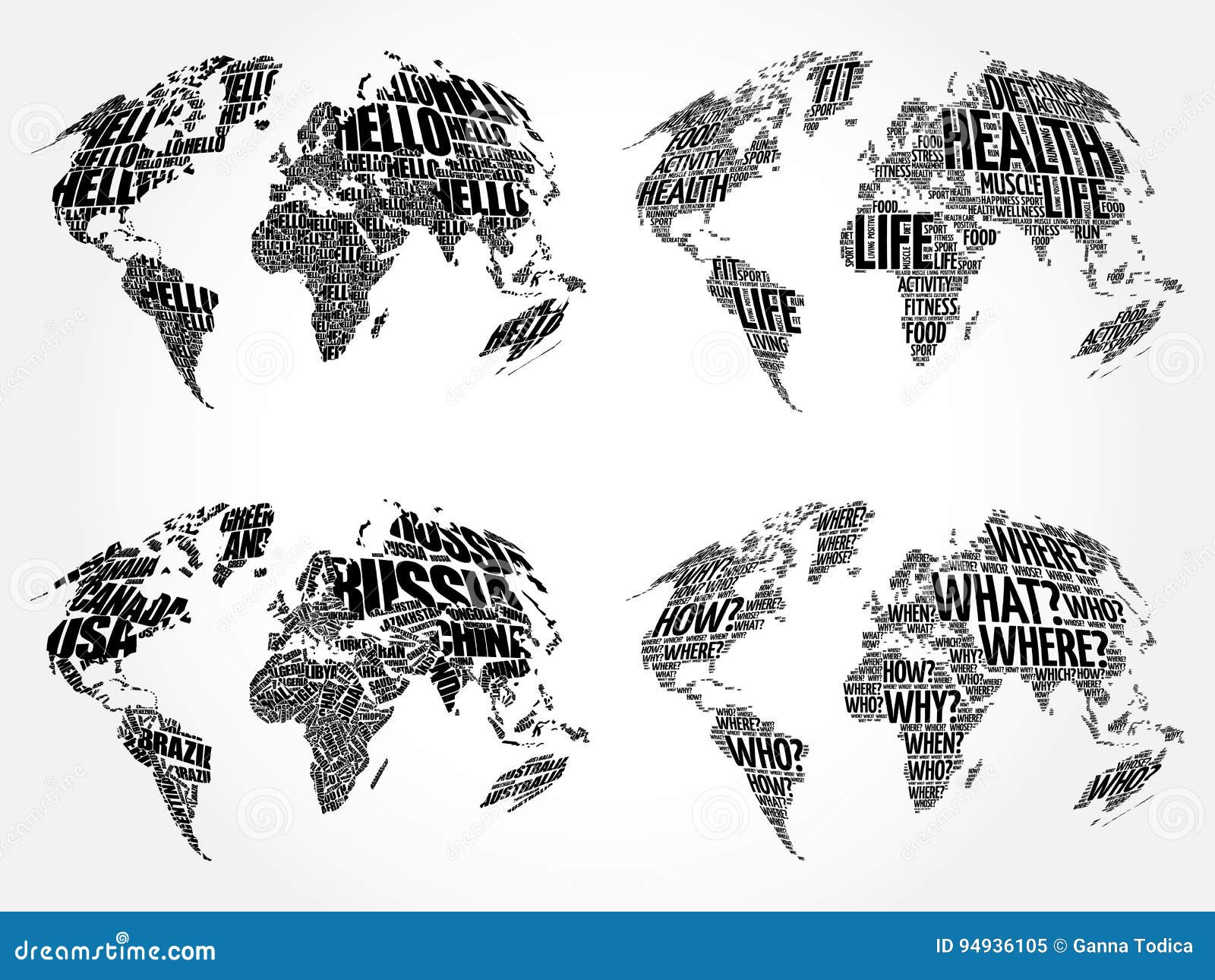 Set of Infographic World Word Cloud Maps Stock Illustration ...