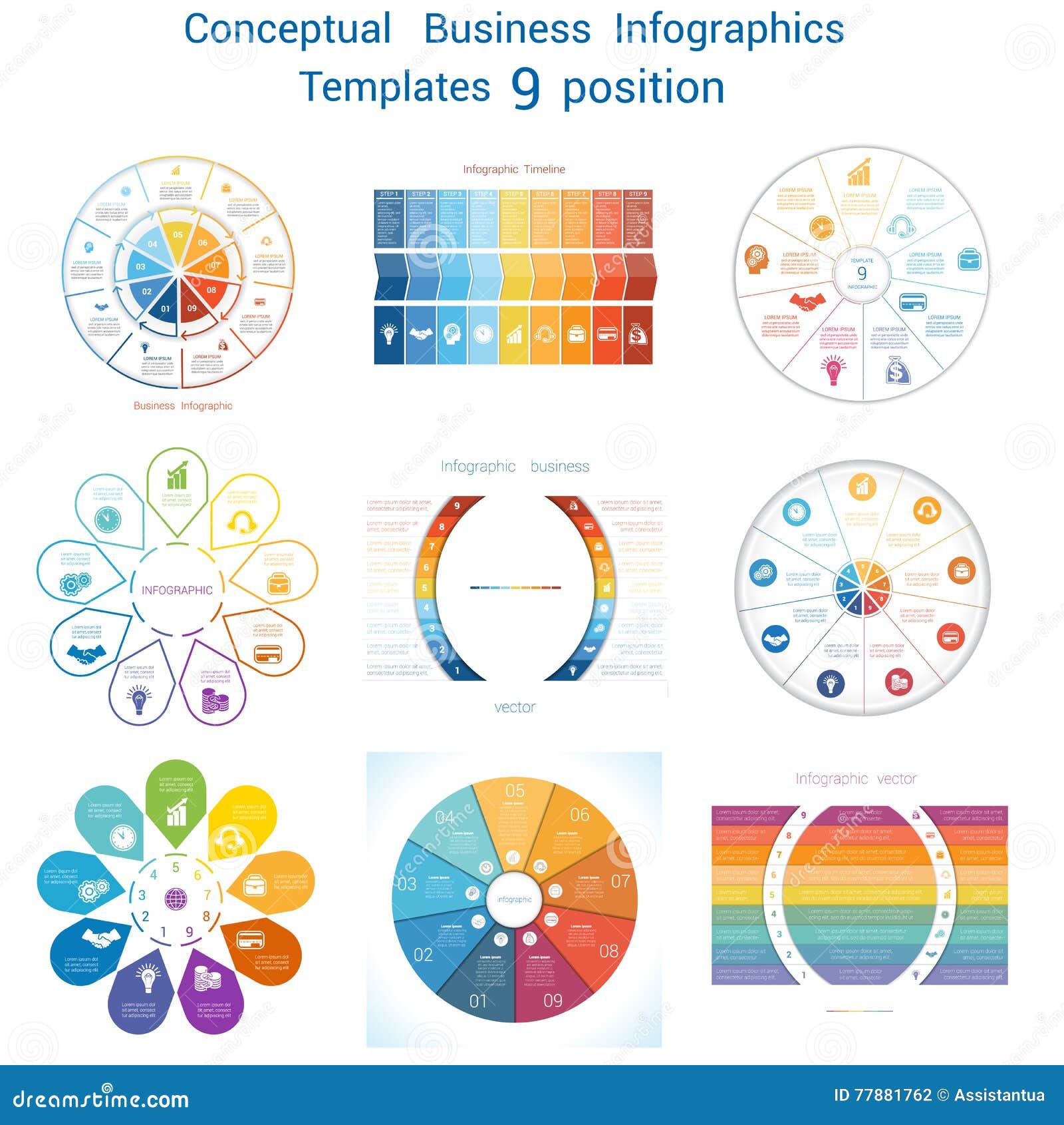 Set Infographics Conceptual Cyclic Processes Nine Positions Stock ...