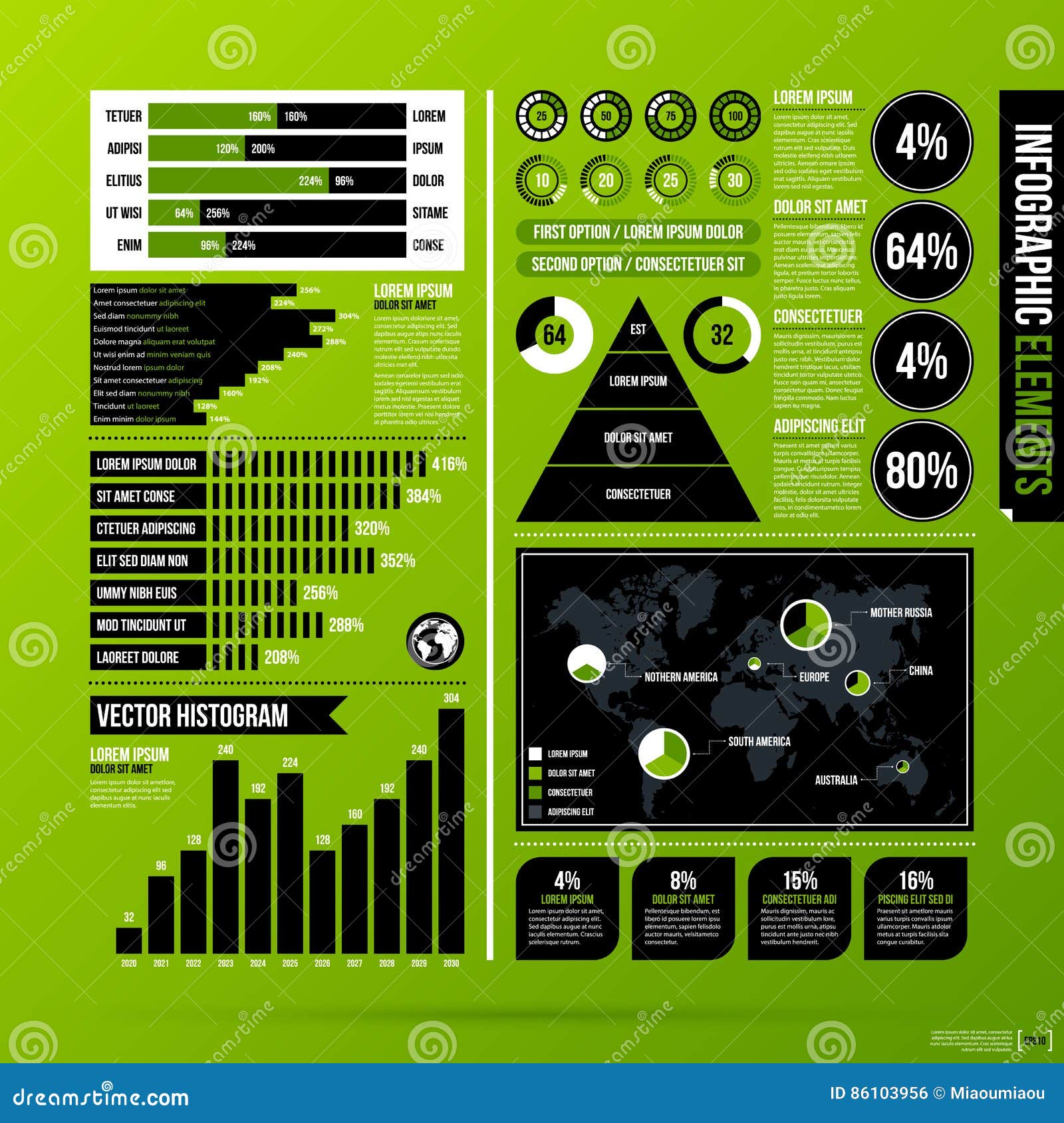 Set of Infographics Elements on Green Background Stock Vector ...