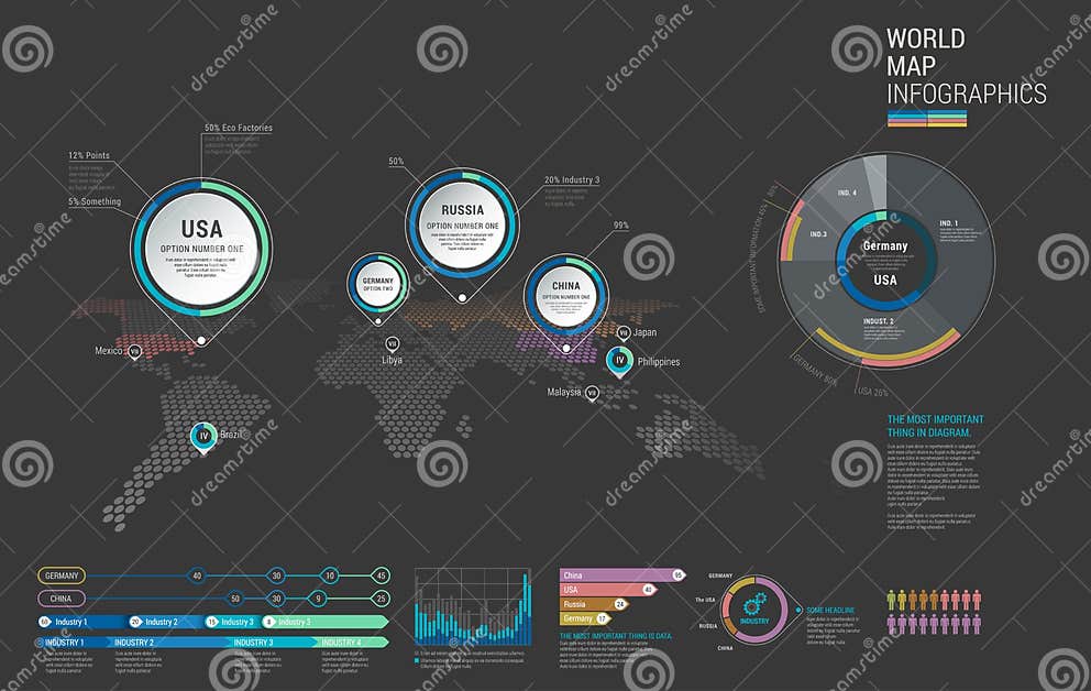 Set of Infographics Elements - World Map, Diagrams Templates. Stock ...