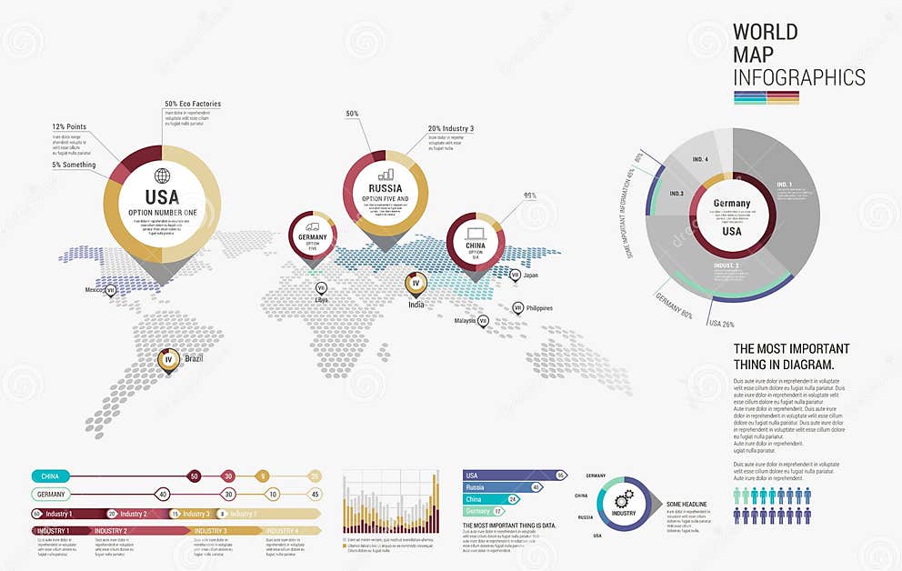 Set of Infographics Elements - World Map, Diagrams Templates. Stock ...