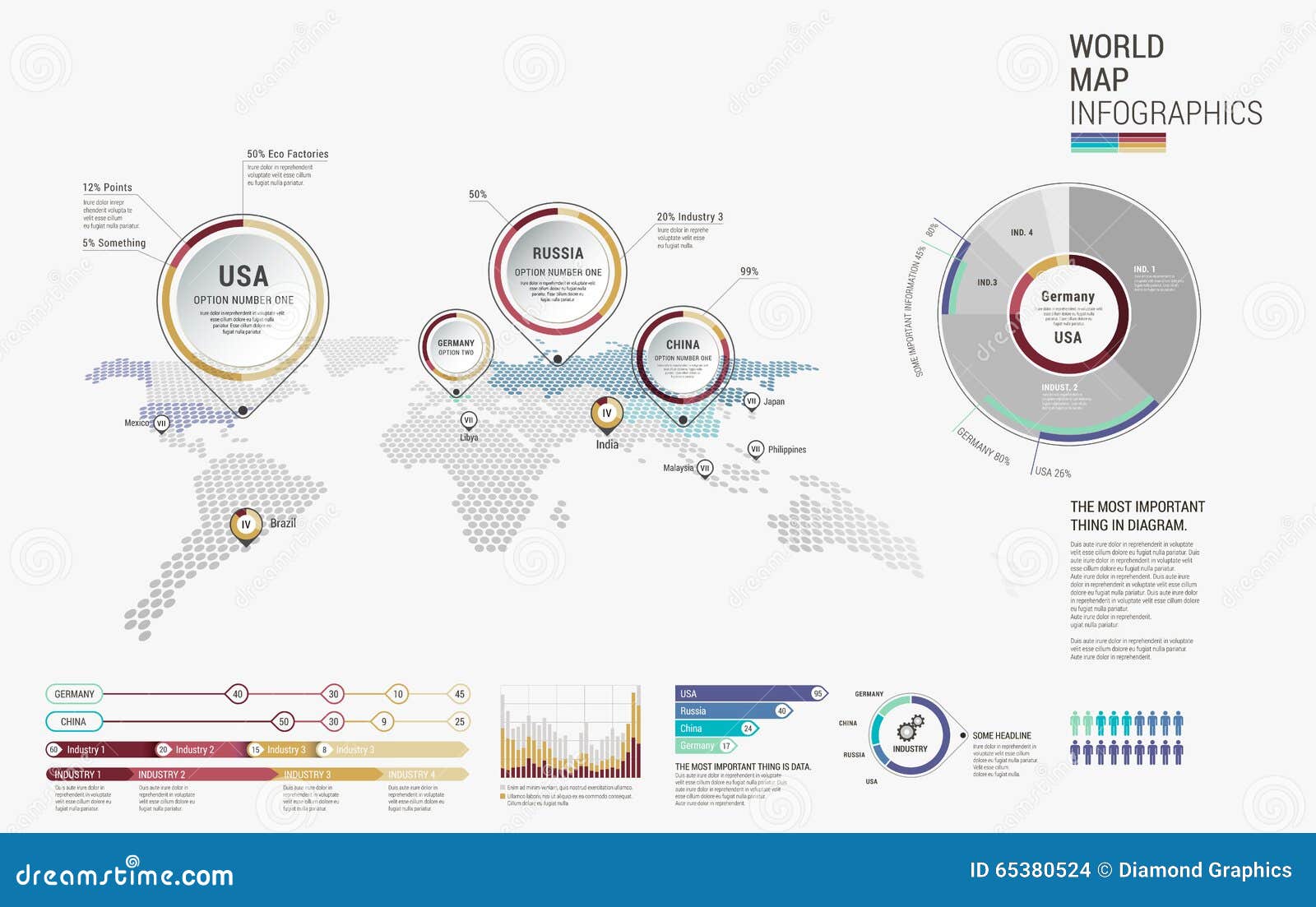 Set of Infographics Elements - World Map, Diagrams Templates. Stock ...